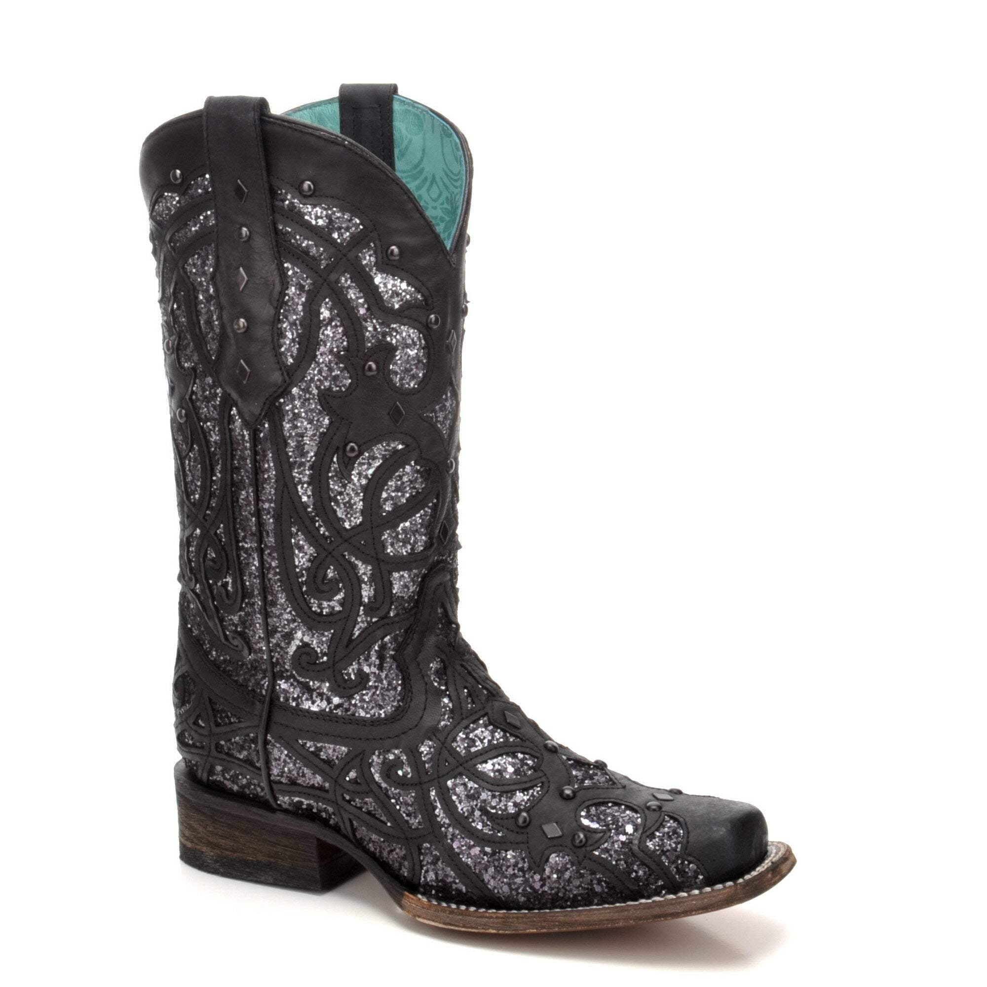 Corral Ladies Black Glittered Inlay Square Toe Western Boots C3265 ...