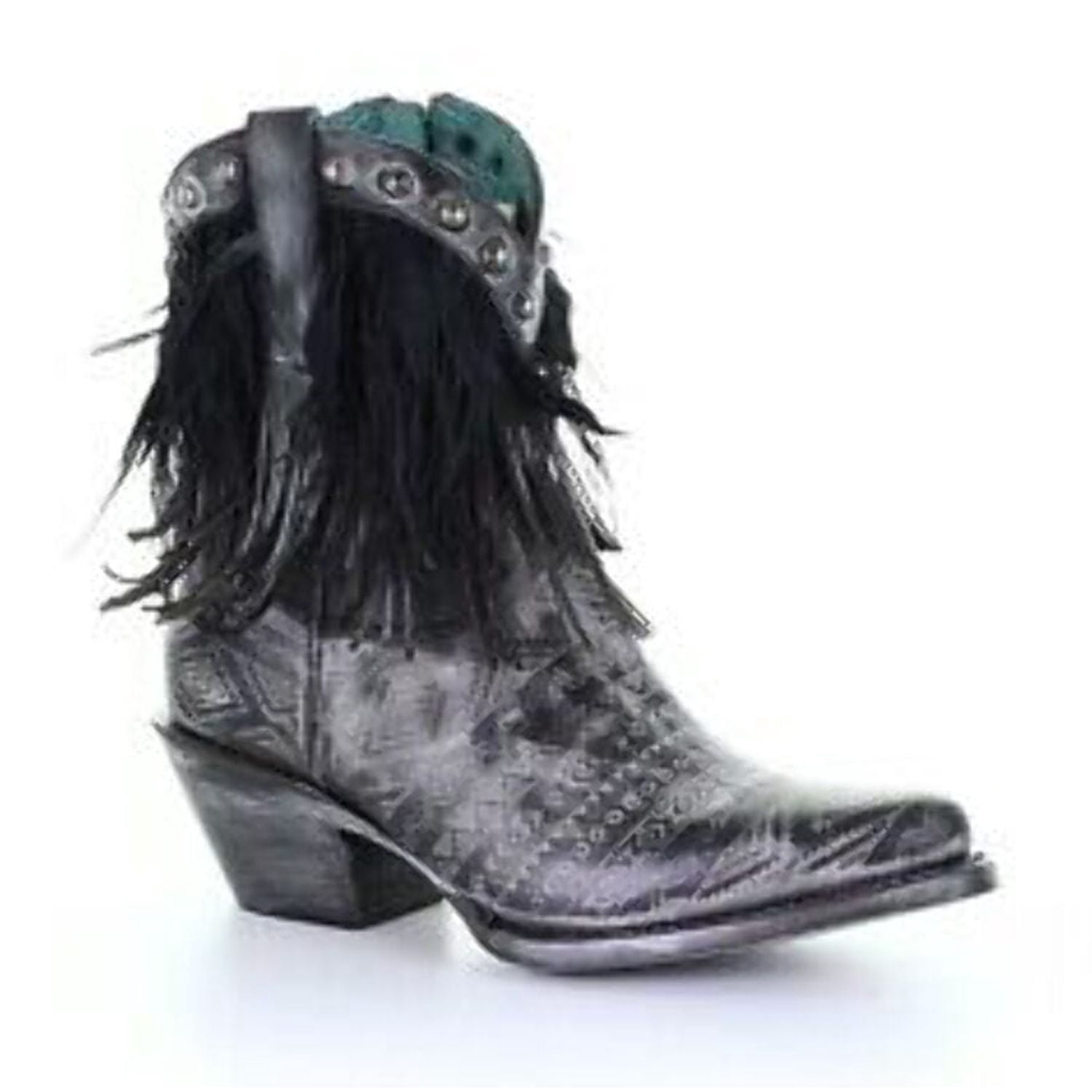 Corral Ladies Black Laser Engraved, Feathers Studs Ankle Boots Z0073 ...