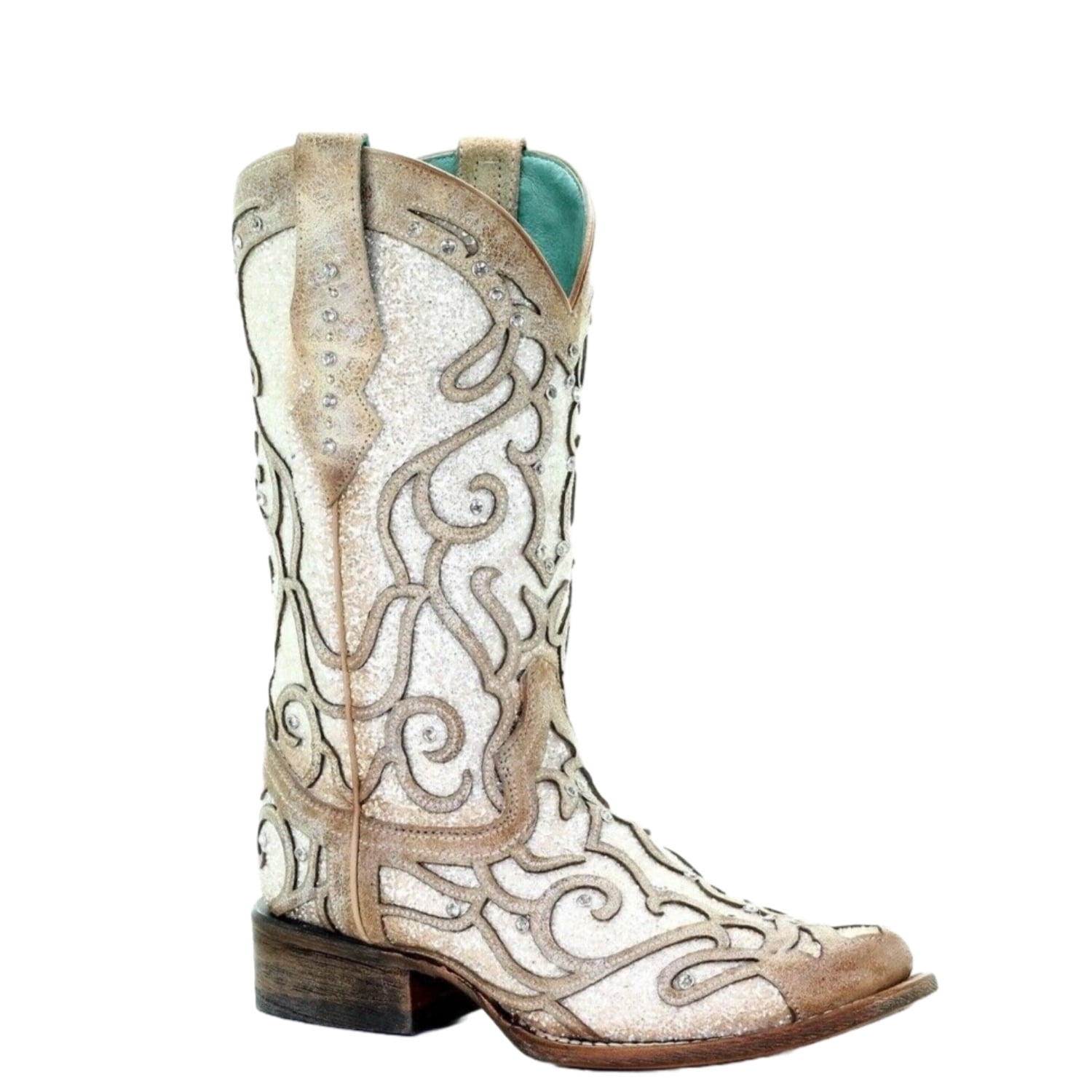 Corral Ladies Bone White Glitter Inlay Studs Boots C3482 - Walmart.com