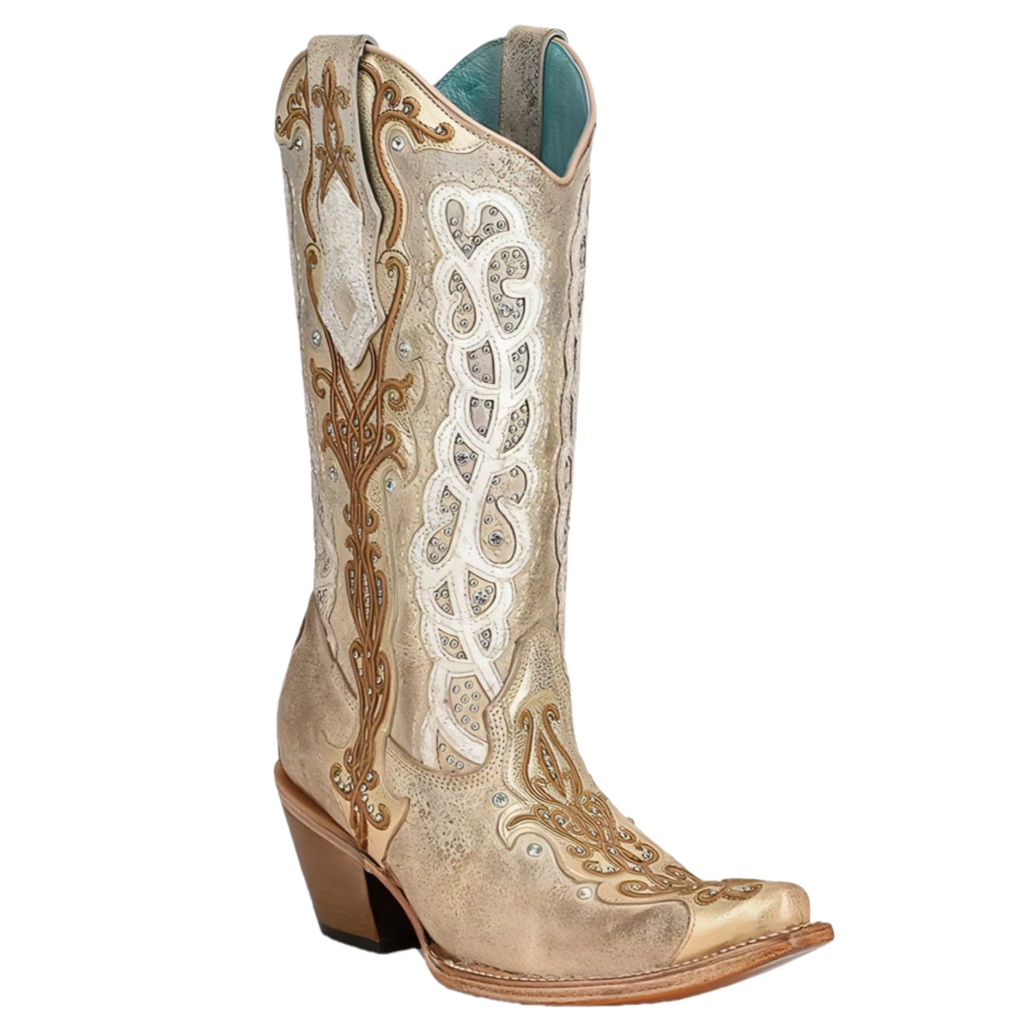 Corral Ladies Bone White Gold Studded Western Boots C3895 - Walmart.com