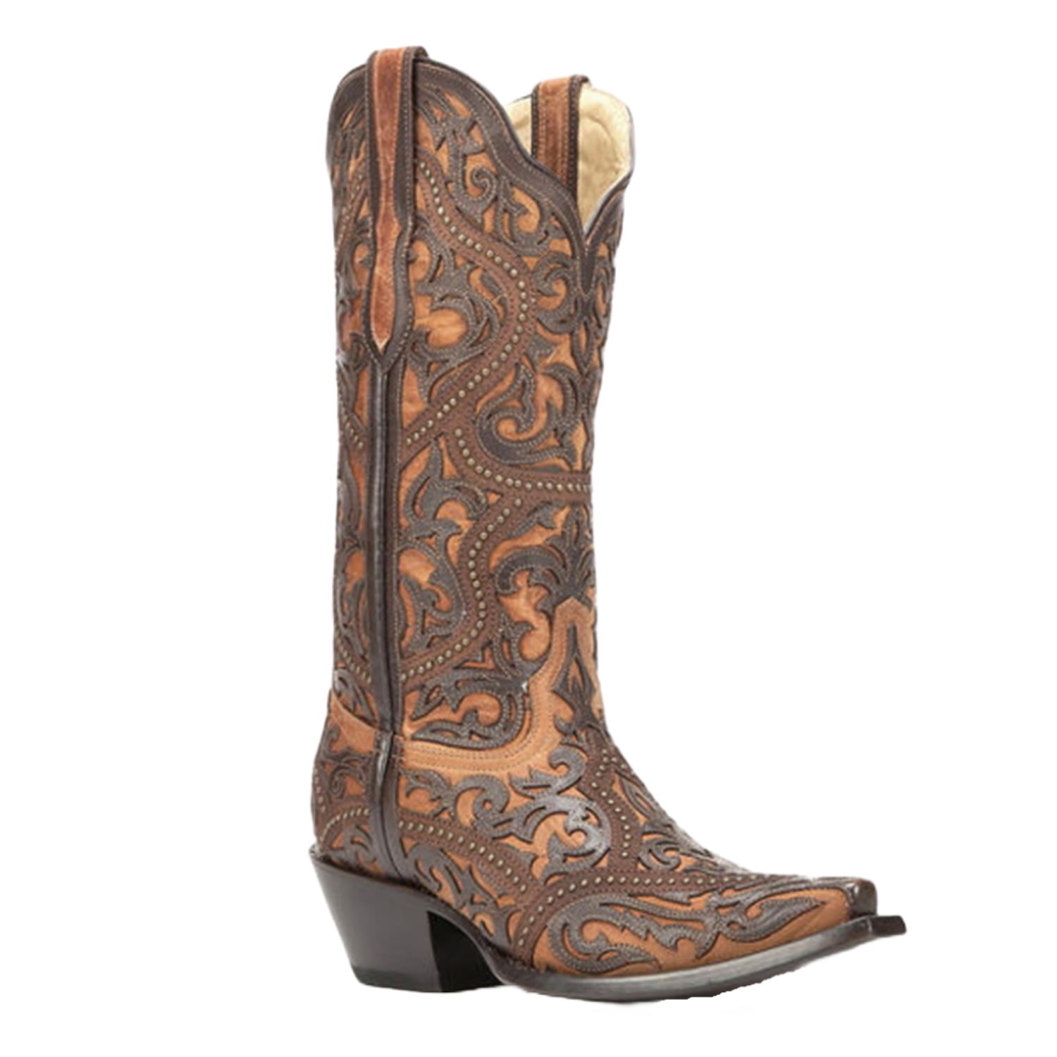 Corral Ladies Brown Full Overlay and Stud Boots G1309 - Walmart.com