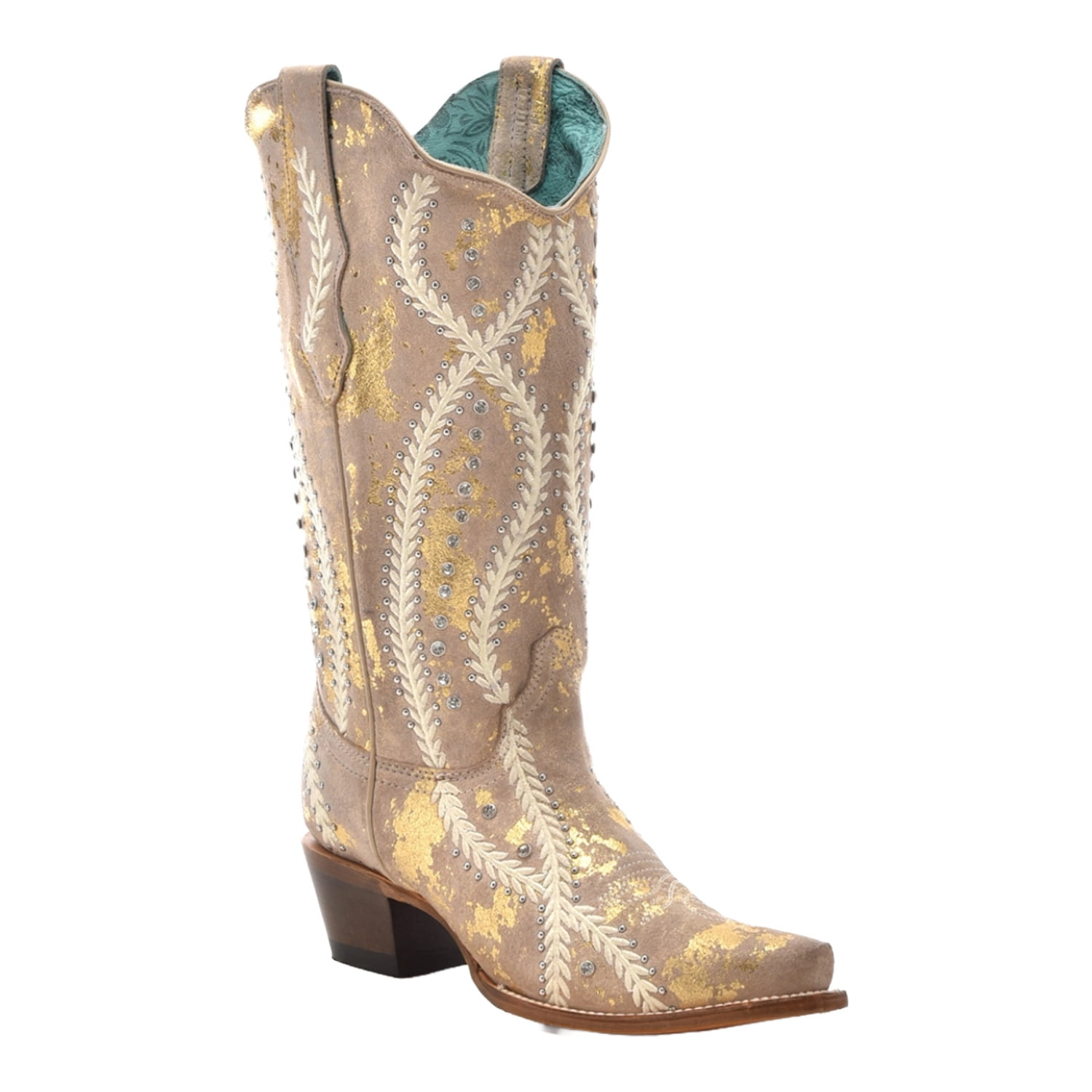 Corral Ladies Crystals Studs White-Golden Touches Beige Boots Z5246 ...
