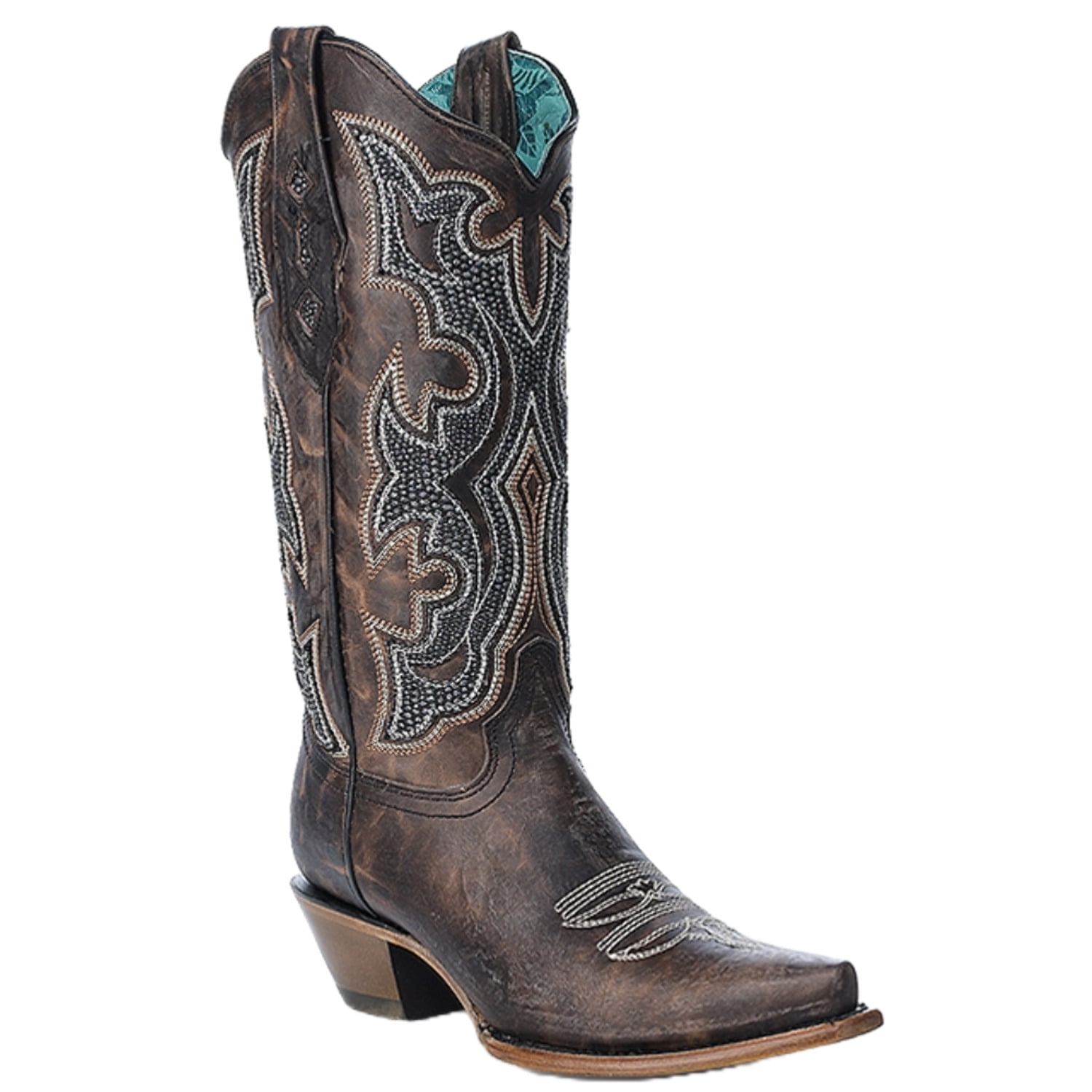 Corral Ladies Embroidery Overlay Brown Western Boots Z5289 - Walmart.com