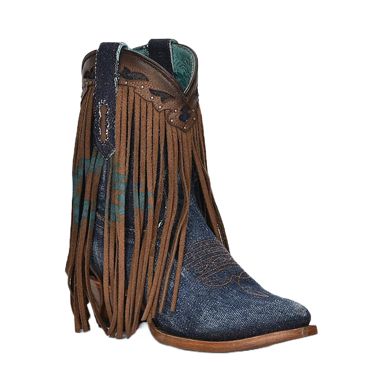 Corral Ladies Fringe Ankle Brown Denim Overlay Pointed Toe Boots Z5154 ...