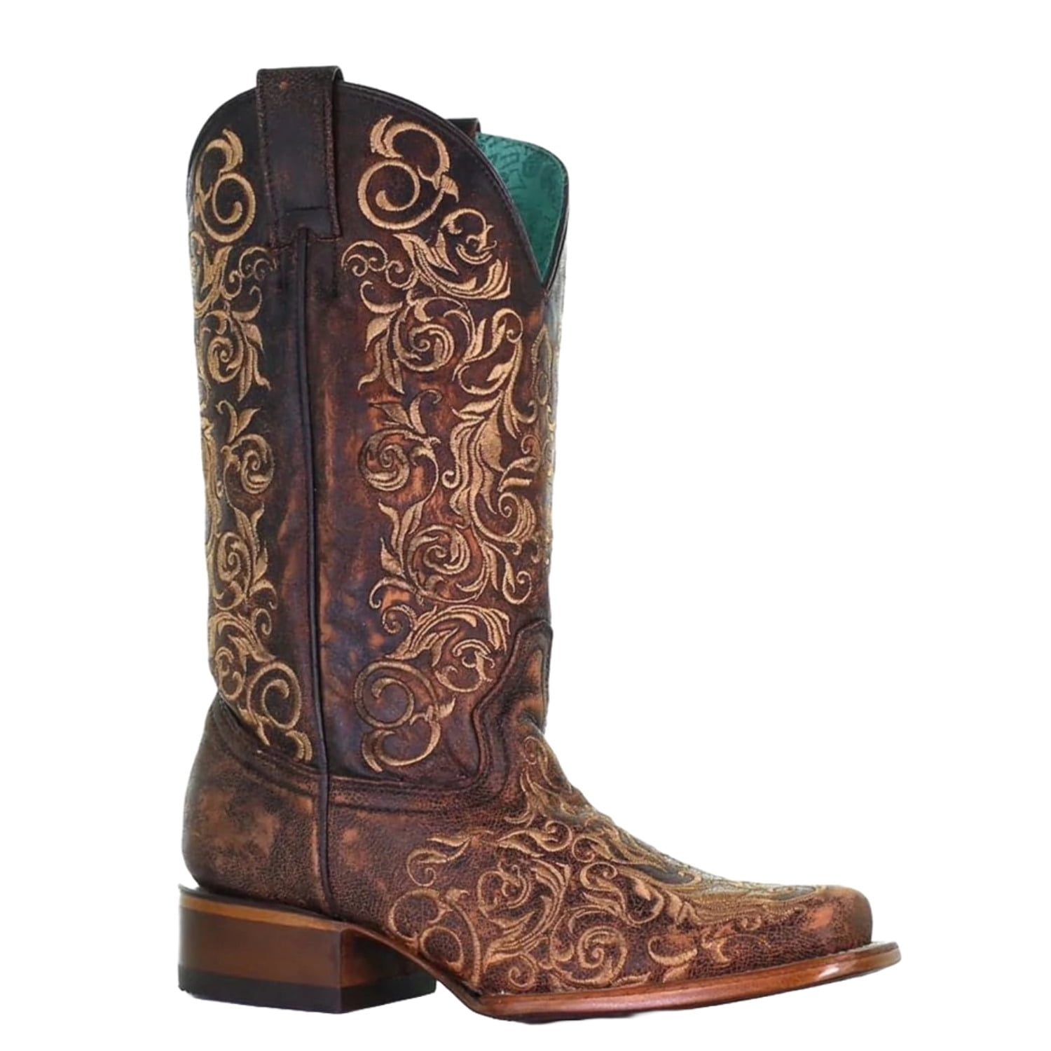Corral Ladies Honey Brown Embroidered Square Toe Western Boots Z5022 - Walmart.com