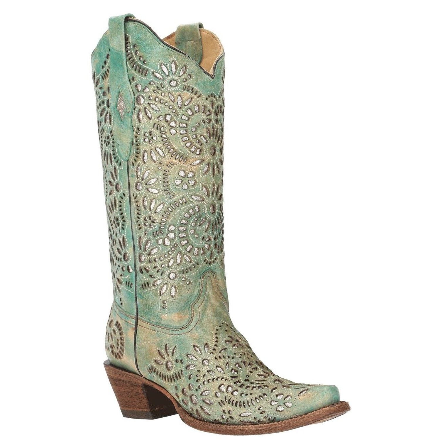 Corral Ladies Josefina Aqua Blue Glitter Inlay Embroidery Boots A3353 ...