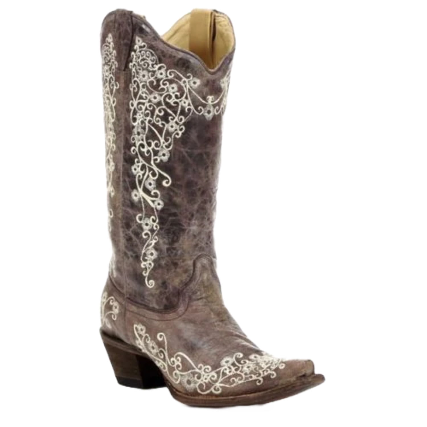 Corral Ladies Lisa Snip Distressed Brown Bone Embroidery Boots A1094 ...