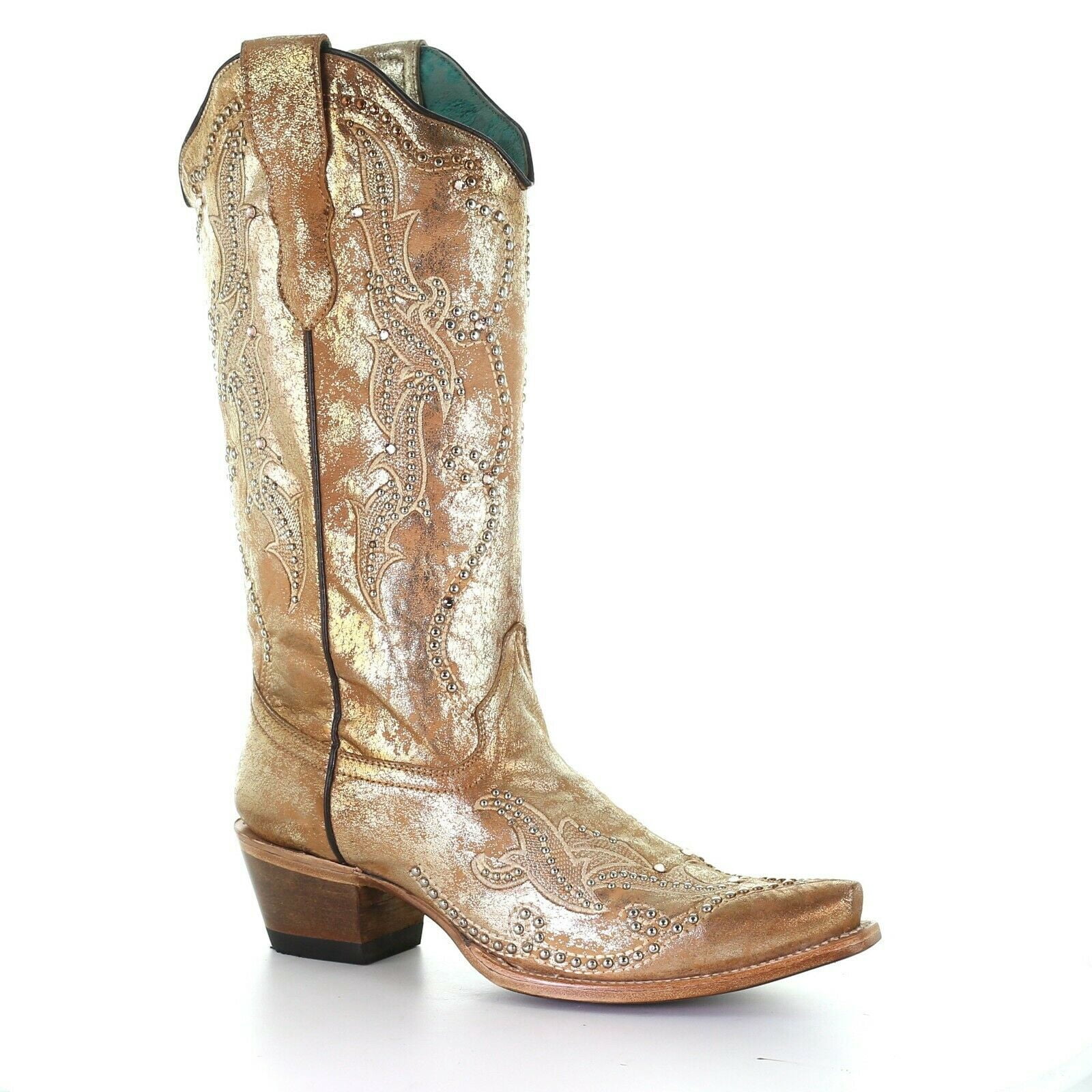 Corral Ladies Metallic Gold Embroidery Crystals Boot E1625 - Walmart.com
