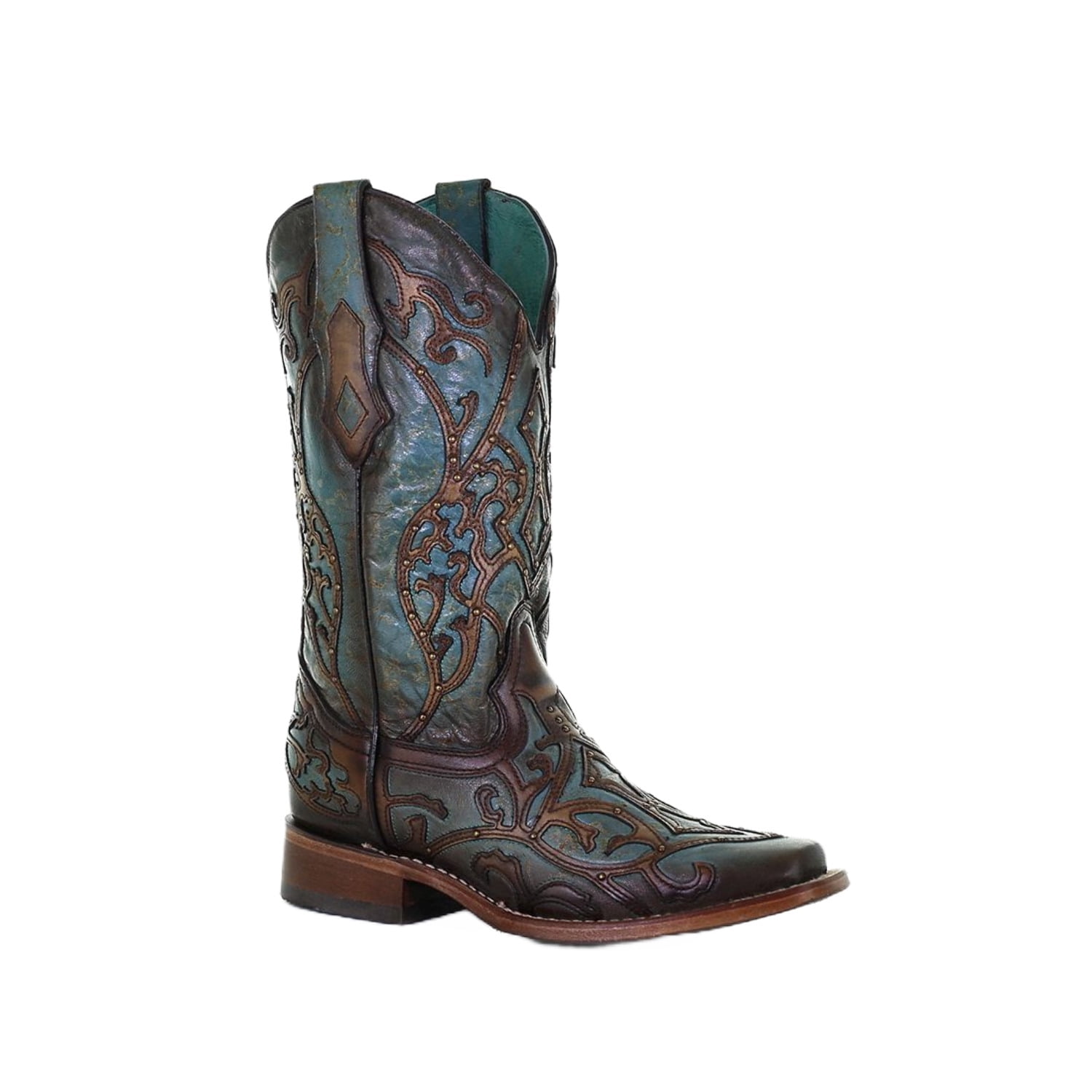 Corral Ladies Overlay Embroidery Turquoise Brown Leather Boots C3768 ...