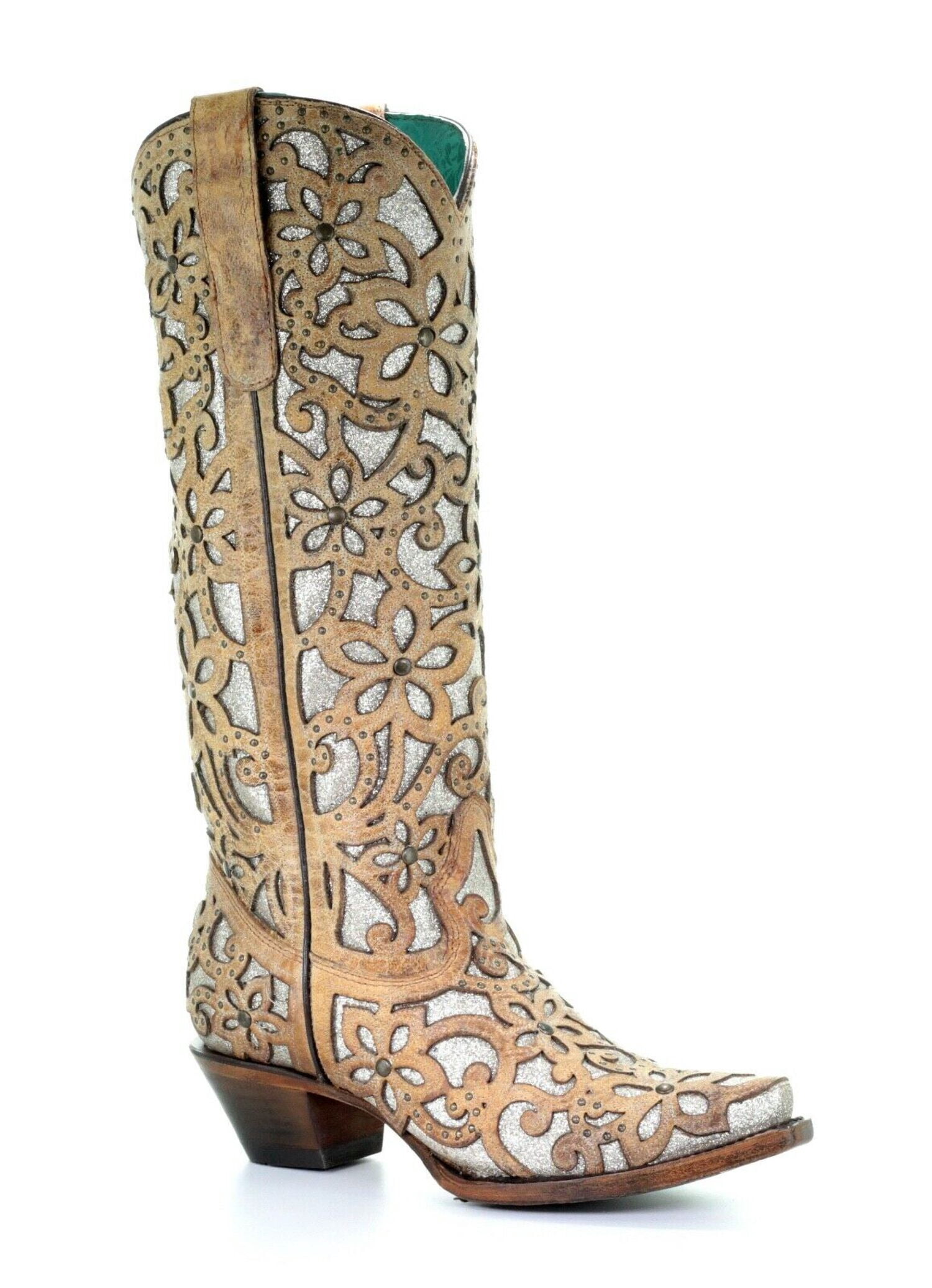 Corral Ladies Sand Brown Glitter Inlay Studs Knee-High Boots A3673 ...
