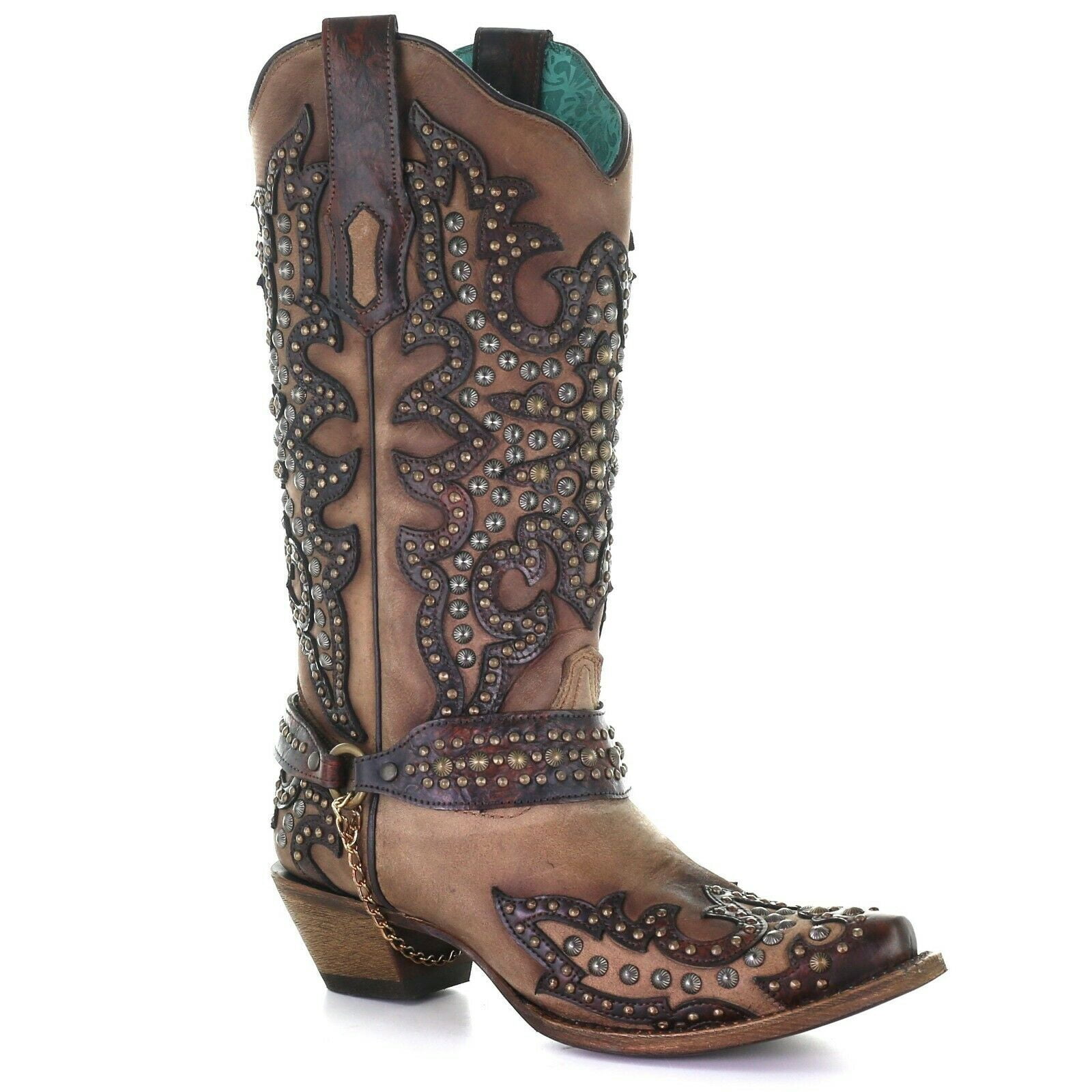 Corral Ladies Sand Brown Harness Boot w/ Stud Embroidery Overlay A3948 ...
