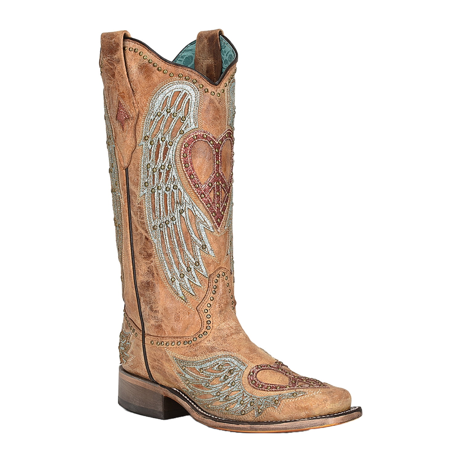 Corral Ladies Sandy Brown Heart Wings Overlay Square Toe Boots A4313 ...