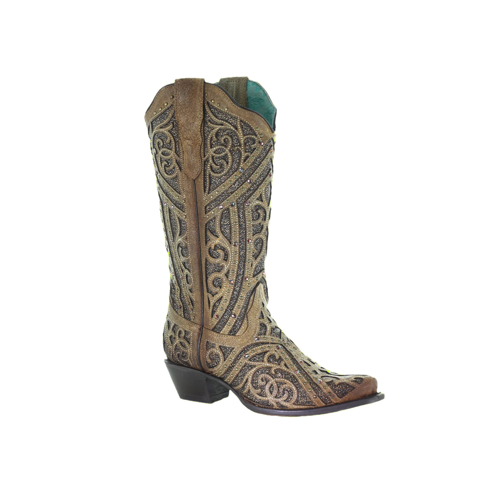 Corral Ladies Straw Brown Studded Boot w/ Bronze Black Laser Inlay ...