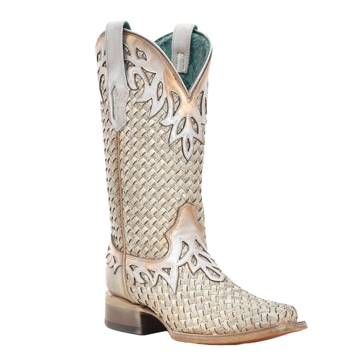 Corral Ladies Woven Overlay White Glitter Western Boots A4524 - Walmart.com