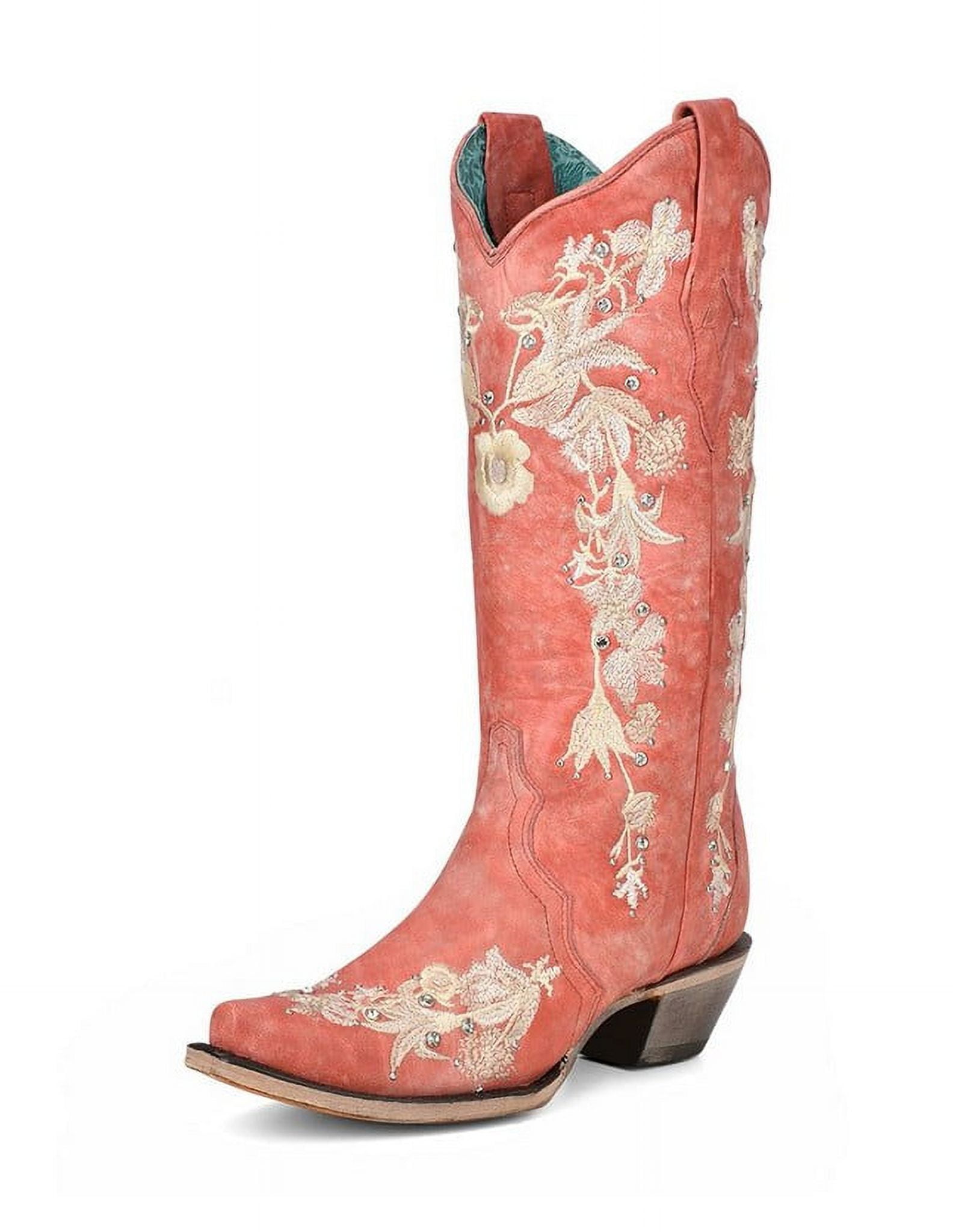Corral Western Boots Womens 13" Leather Flowered 6.5 M Coral A4238 ...