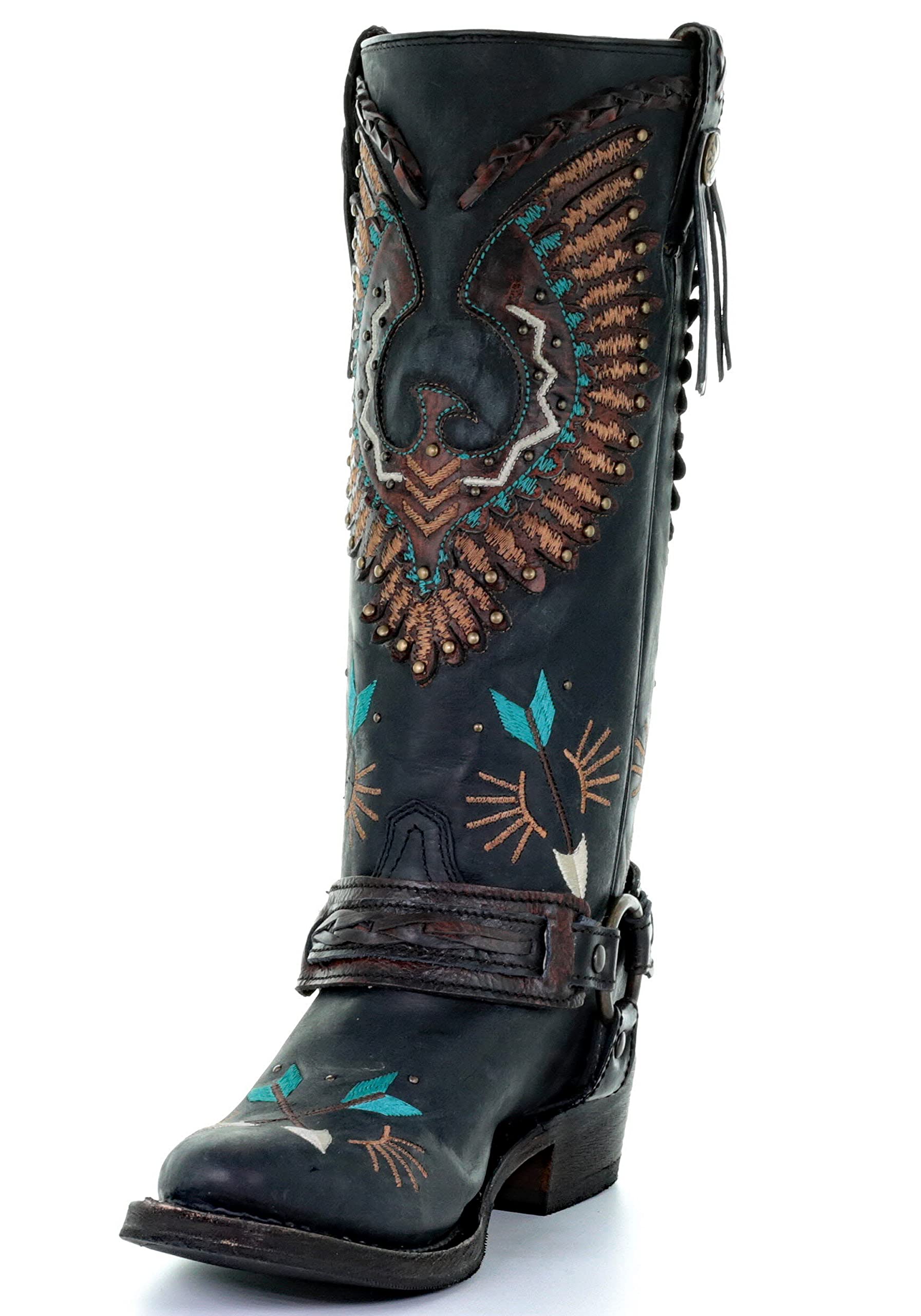 Corral Women's Vintage Solid Black Tall Eagle Overlay Western Boots (6 ...