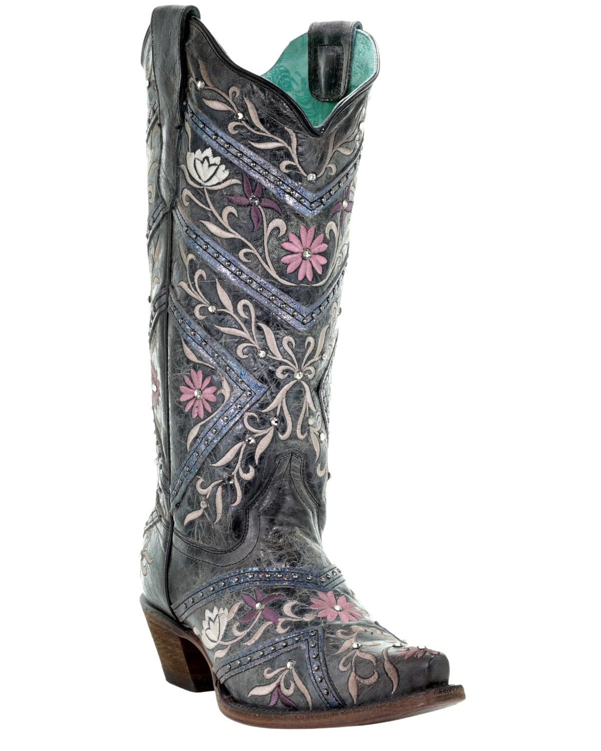 Corral Women's Floral Embroidery And Rhinestones Western Boot Snip Toe Black 6 M US - Walmart.com