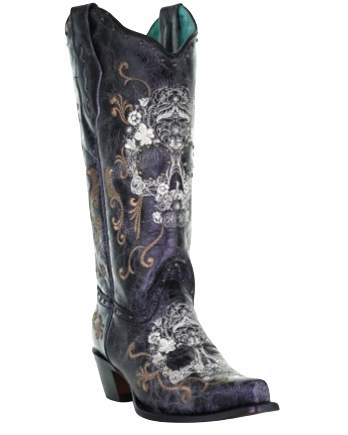 Corral Women's Floral Skull Embroidery And Studs Western Boot Snip Toe Black 5 M US - Walmart.com