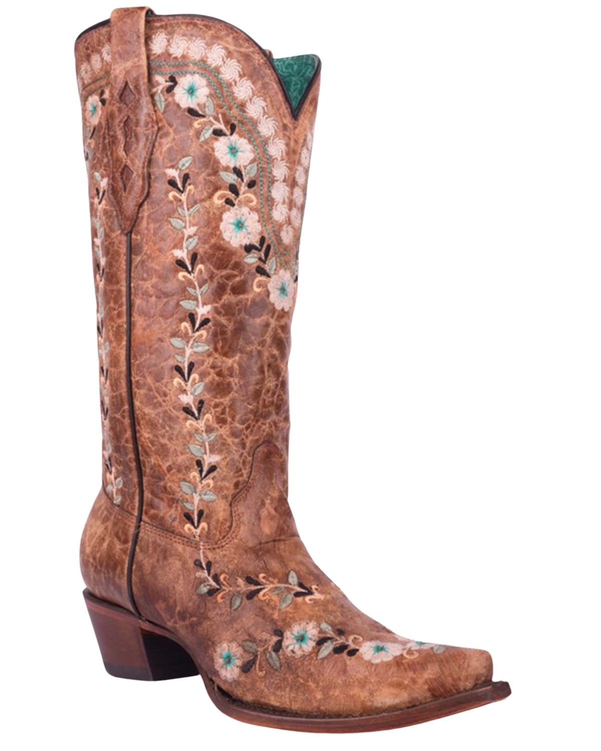 Corral Women's Flowered Embroidery Blacklight Western Boot Snip Toe ...