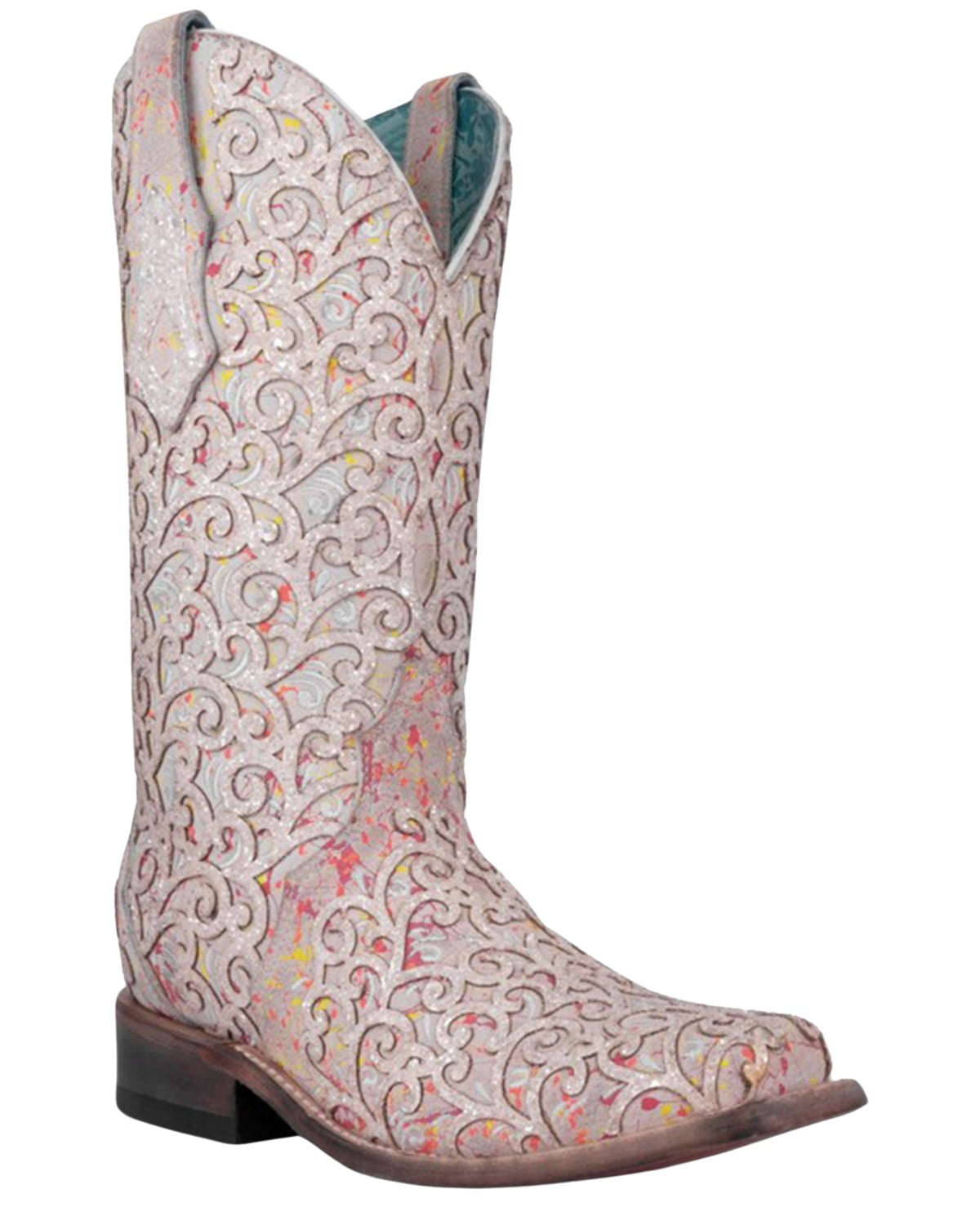 Corral Women's Glitter Overlay Neon Blacklight Western Boot Square Toe ...