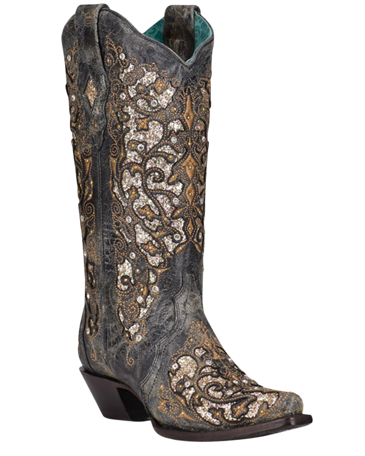 Corral Women's Inlay And Studs Western Boot Snip Toe Black 8 1/2 M US ...