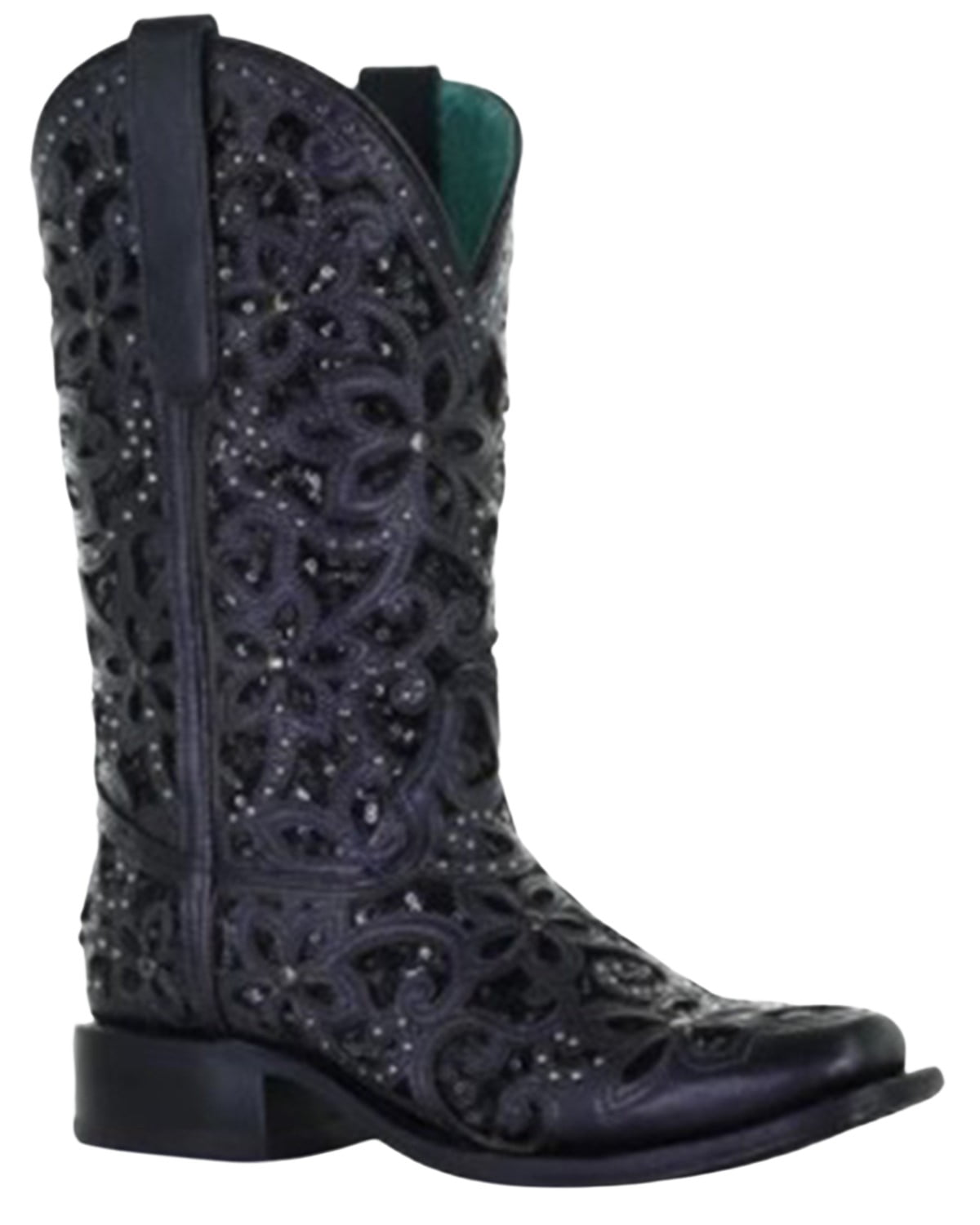 Corral Women's Inlay Embroidered And Stud Cowgirl Boot Square Toe Black ...