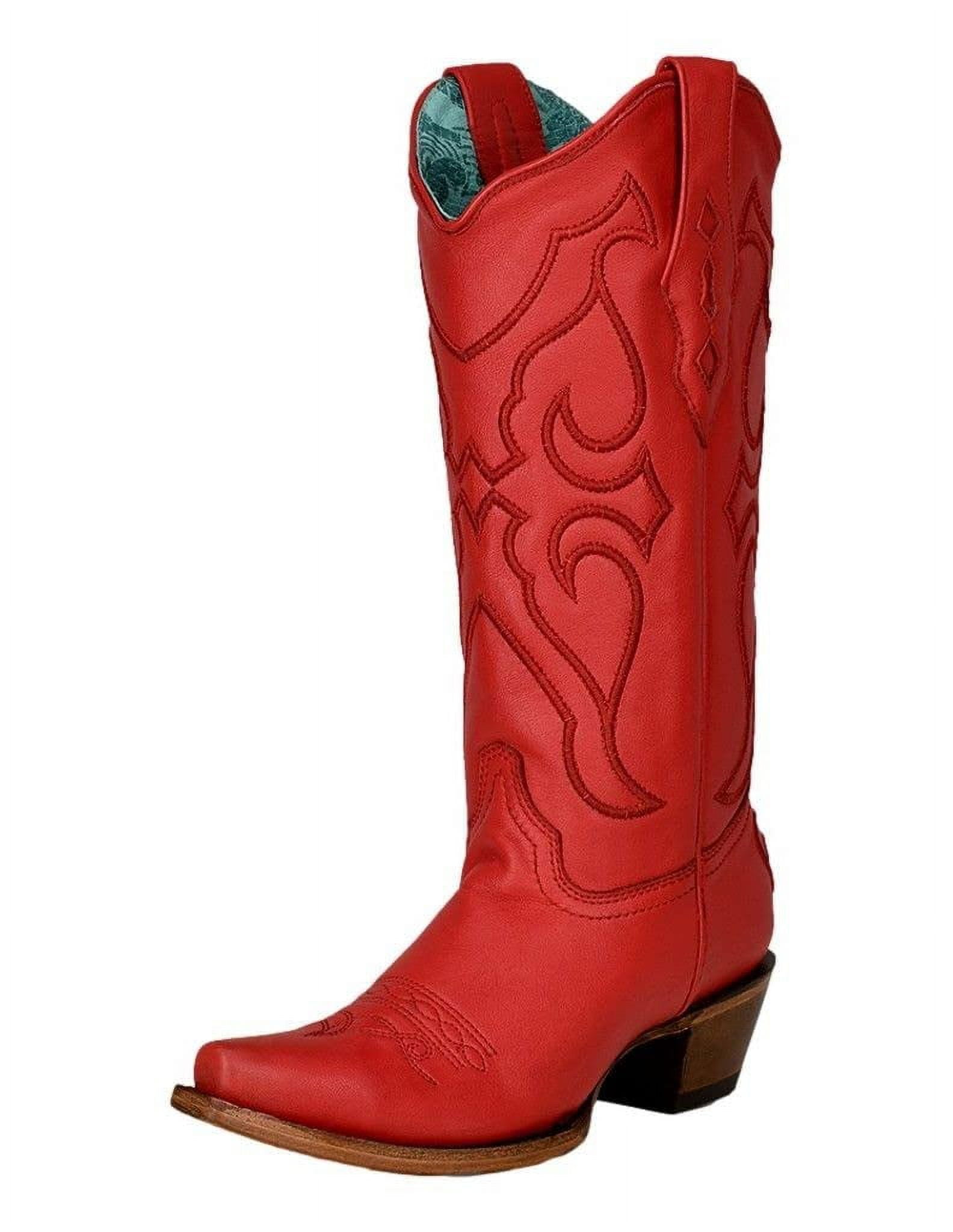 Corral Women's Red Matching Stitch Pattern & Inlay Snip Toe Western ...