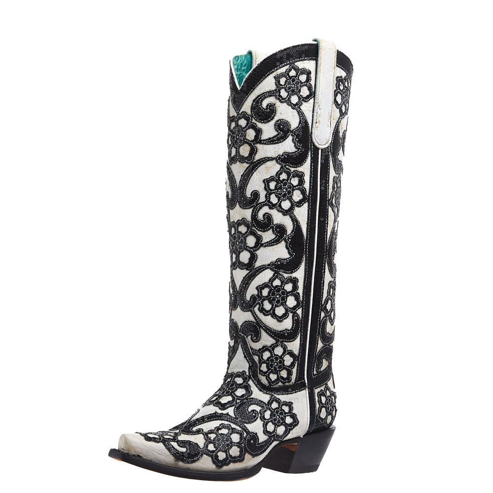 Corral Womens Women`s Floral Overlay Vamp 15" Matching Top Boot 8.5 B ...