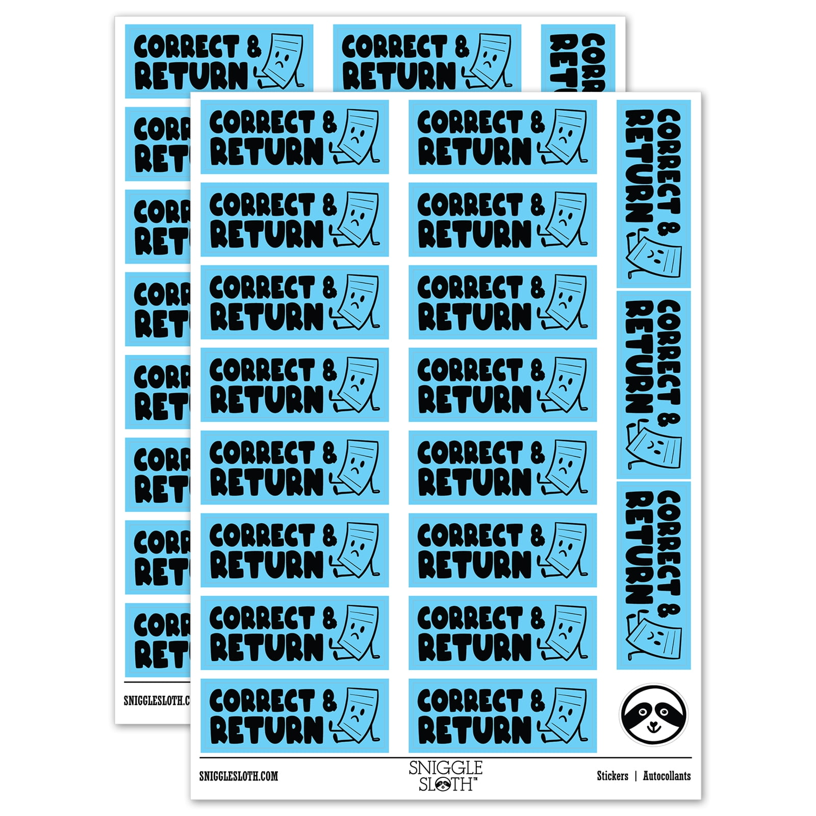 Correct and Return School Teacher Sticker Set - Light Blue - Gloss ...