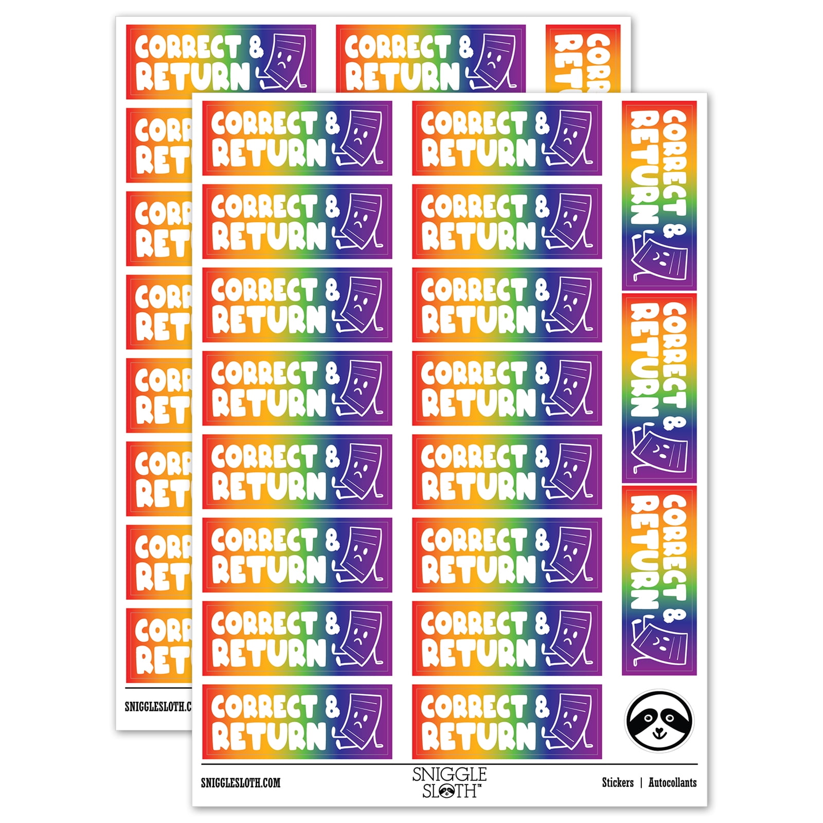 Correct and Return School Teacher Sticker Set - Rainbow - Matte Finish ...