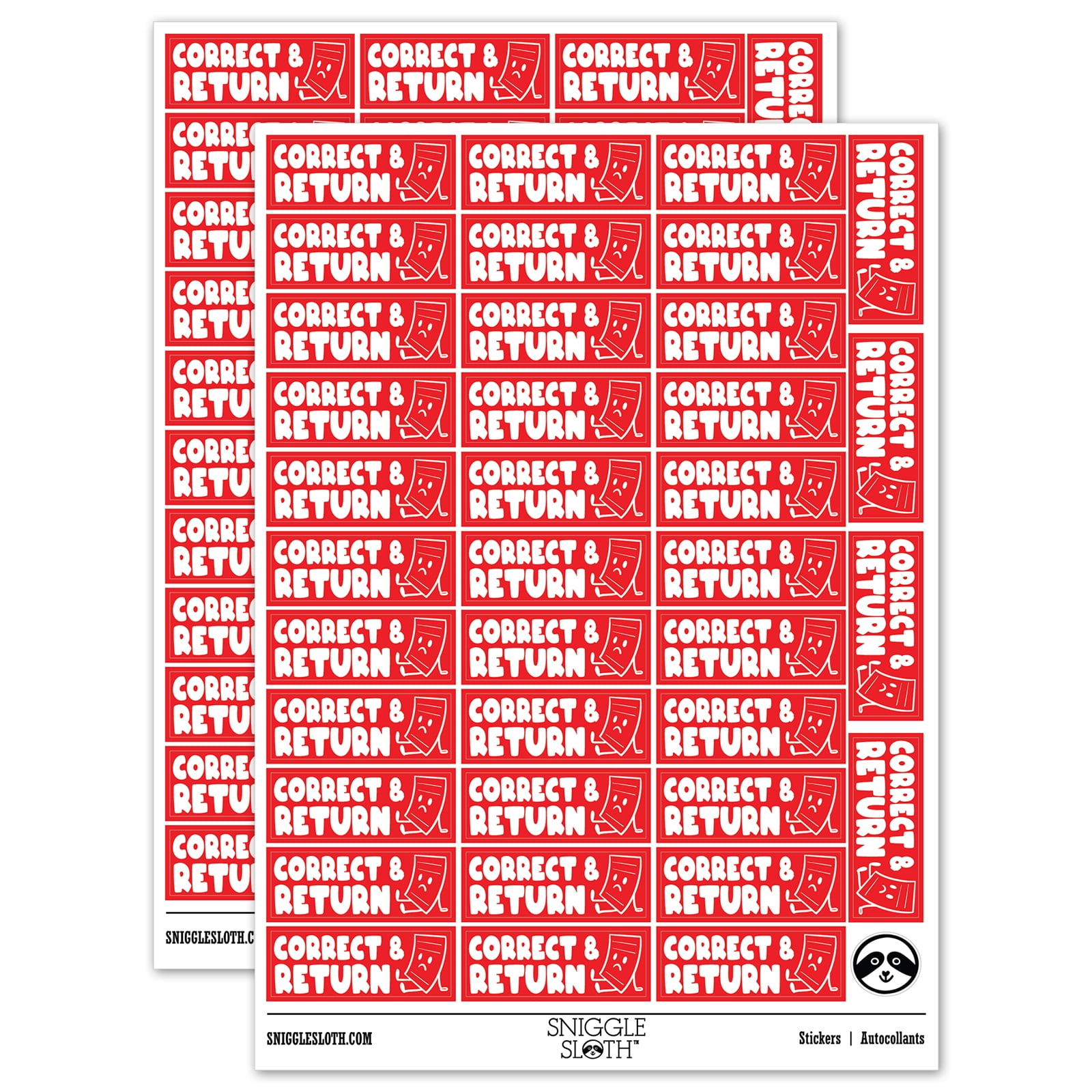 Correct and Return School Teacher Sticker Set - Red - Matte Finish - 1. ...