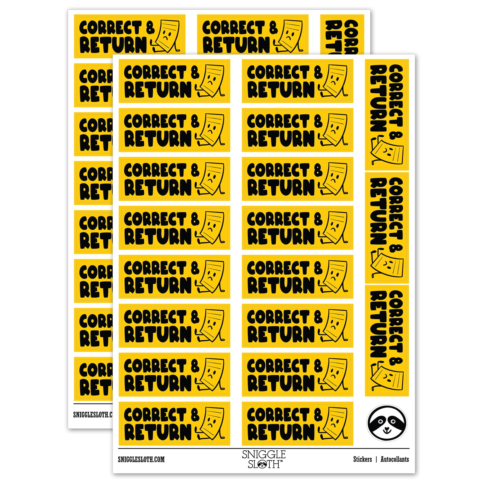 Correct and Return School Teacher Sticker Set - Yellow - Matte Finish ...