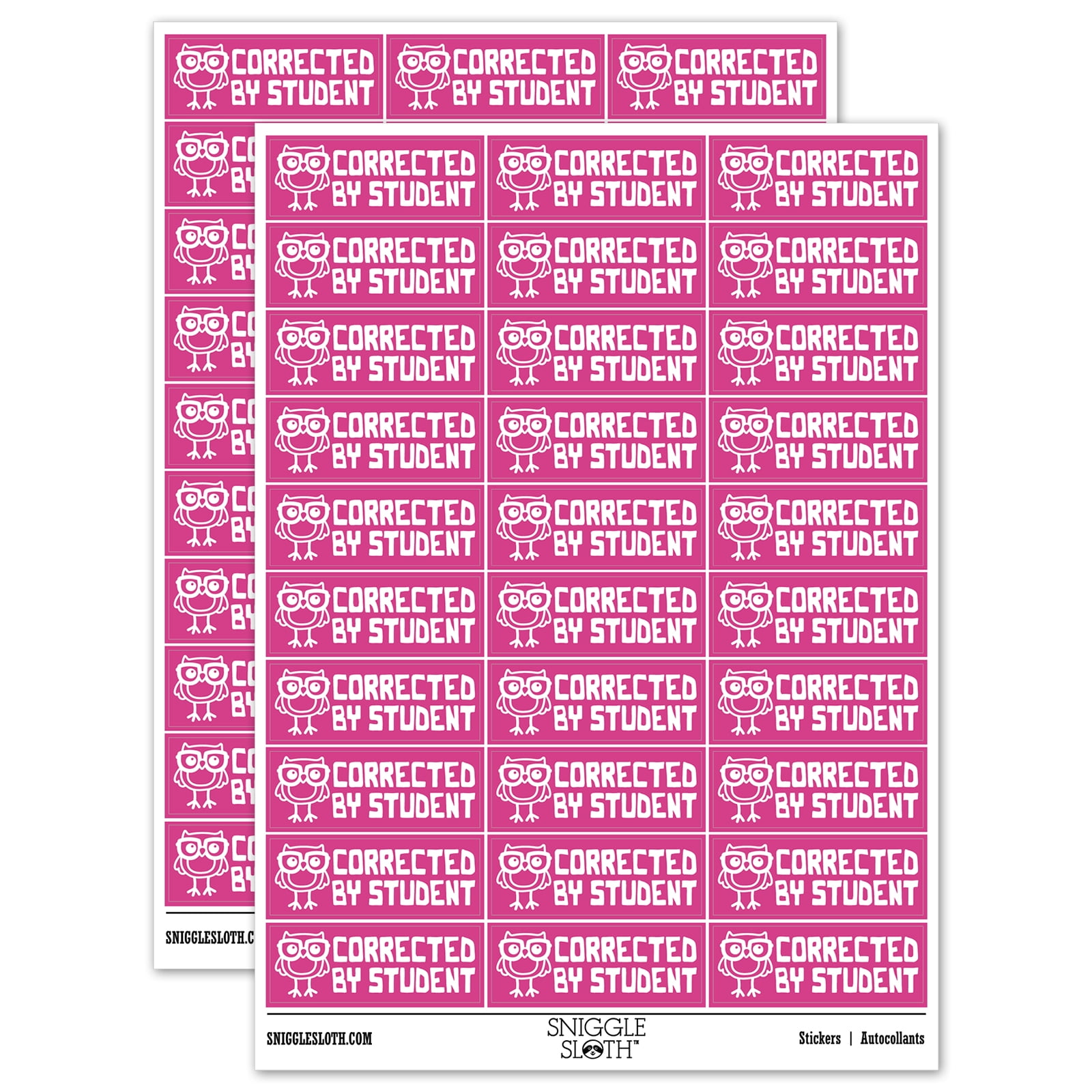 Corrected By Student Nerdy Owl Teacher Student School Sticker Set - Hot Pink - Gloss Finish - 1. ...