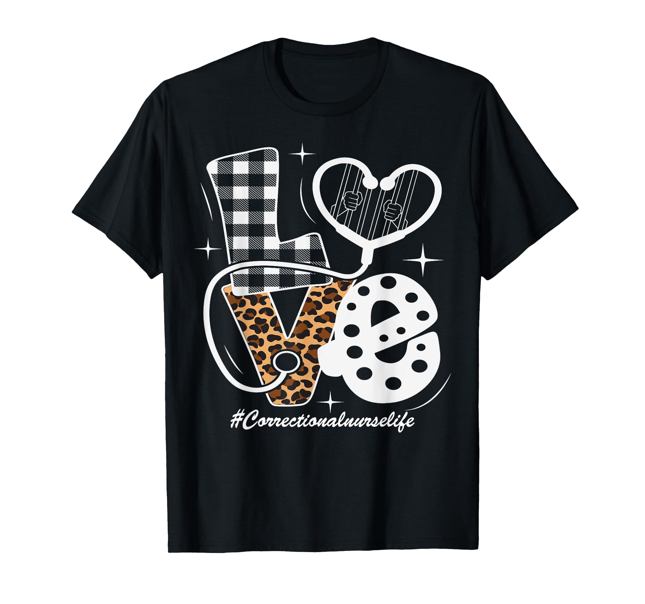 Correctional Nurse T-Shirt - Black with Playful 'LOVE' Design, Plaid ...