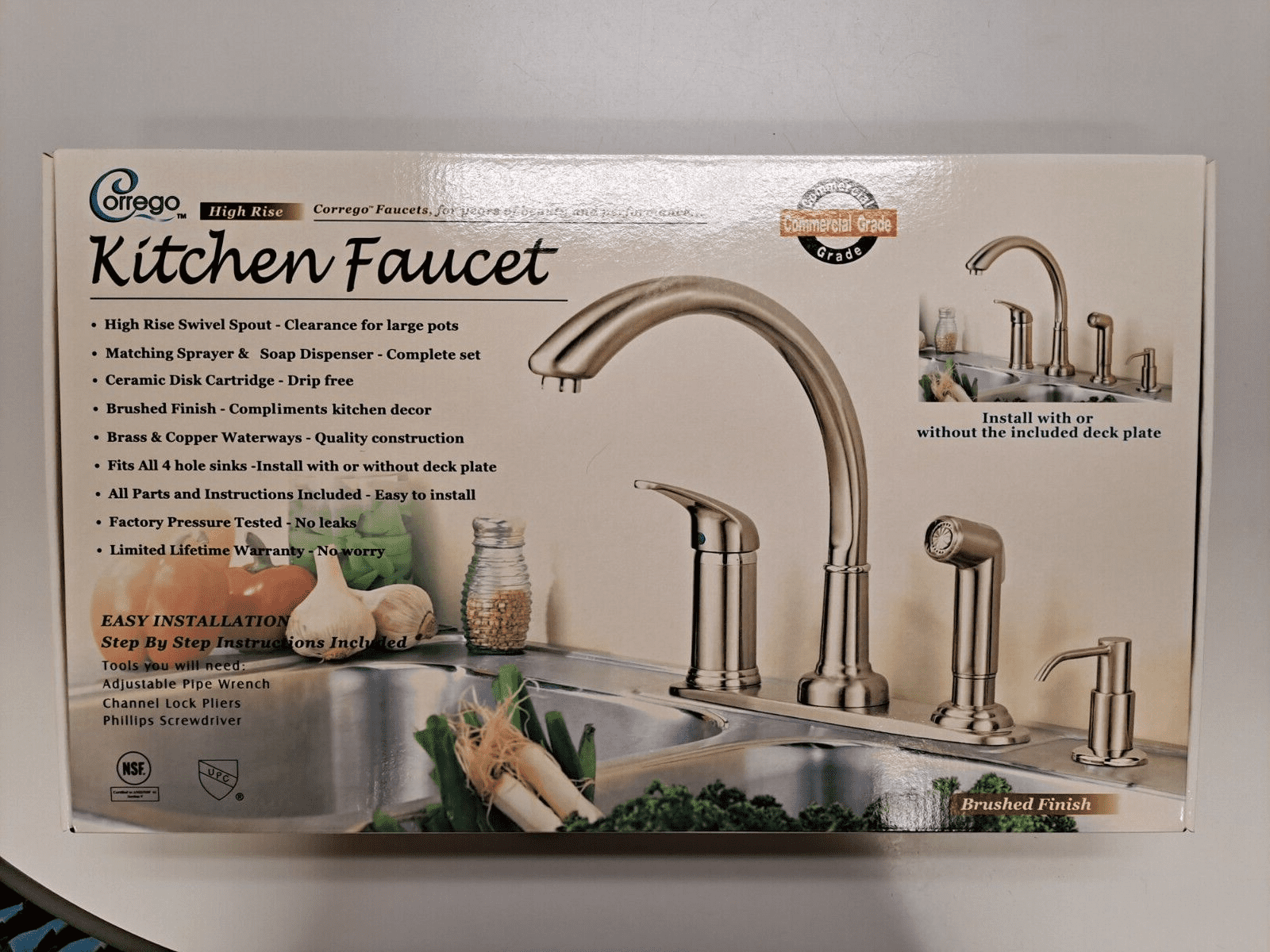 Corrego High Rise Kitchen Faucet Set Brushed Finish (New In Box ...