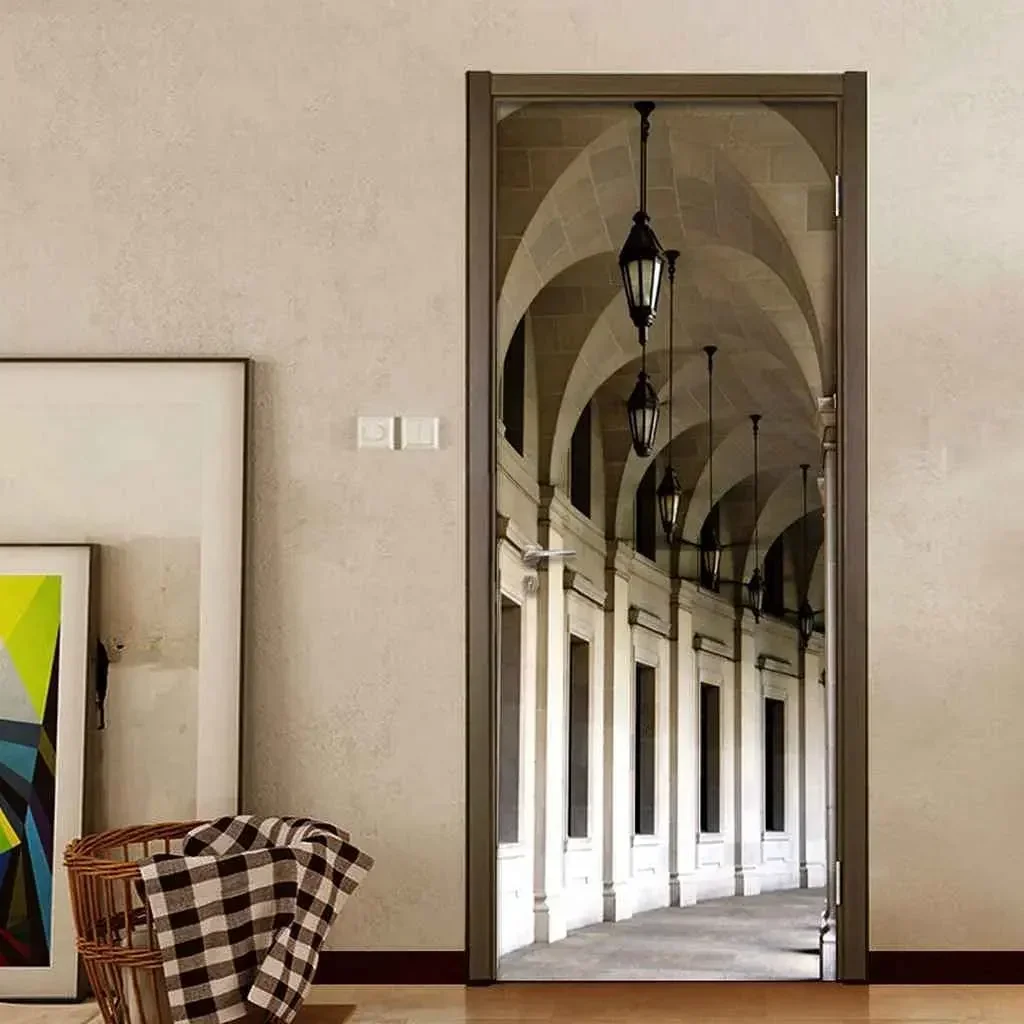 Corridor Landscape Door Sticker Modern Architecture Decal Removable ...
