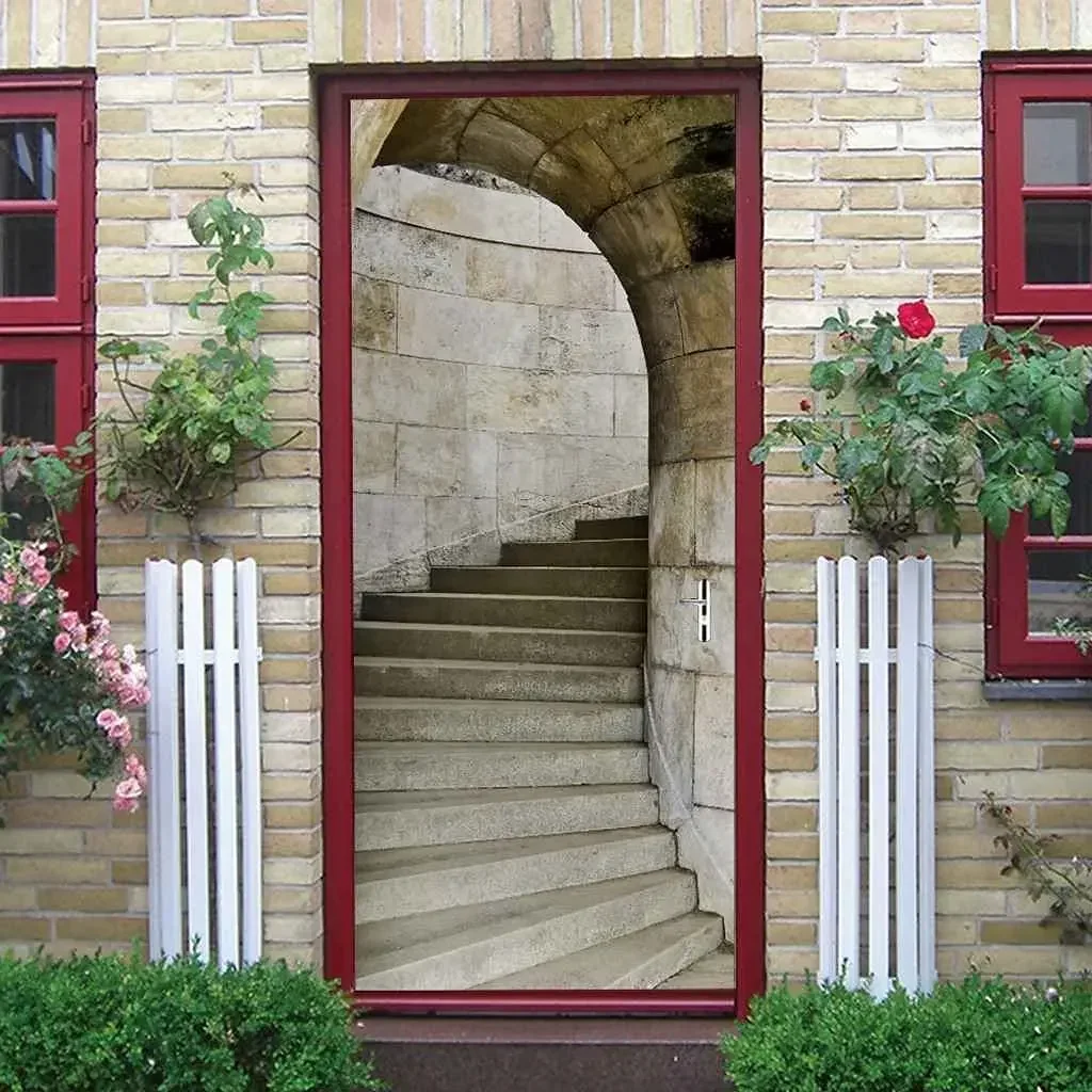 Corridor Landscape Door Sticker Modern Architecture Decal Removable ...