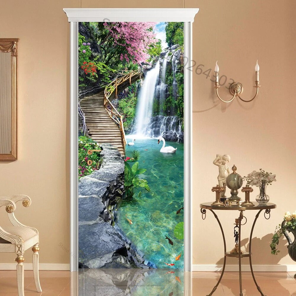 Corridor Modern Horse Door Sticker PVC 3D DIY Self-Adhesive Abstract ...