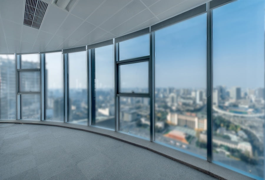 Corridor Modern Office Building French Window Tree View Room Interior ...