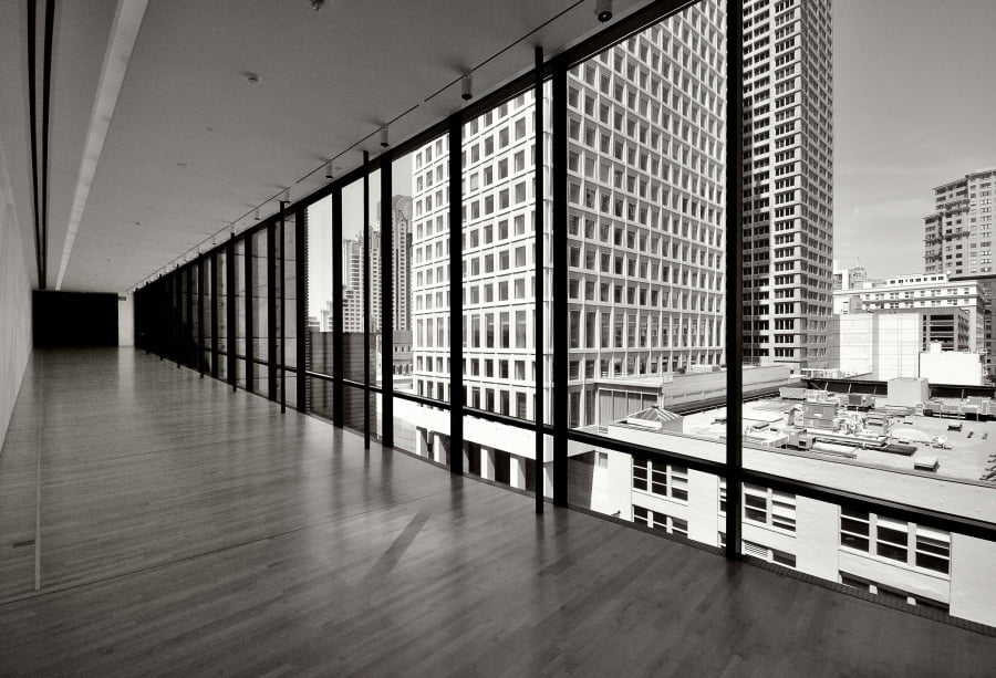 Corridor Modern Office Building French Window Tree View Room Interior ...