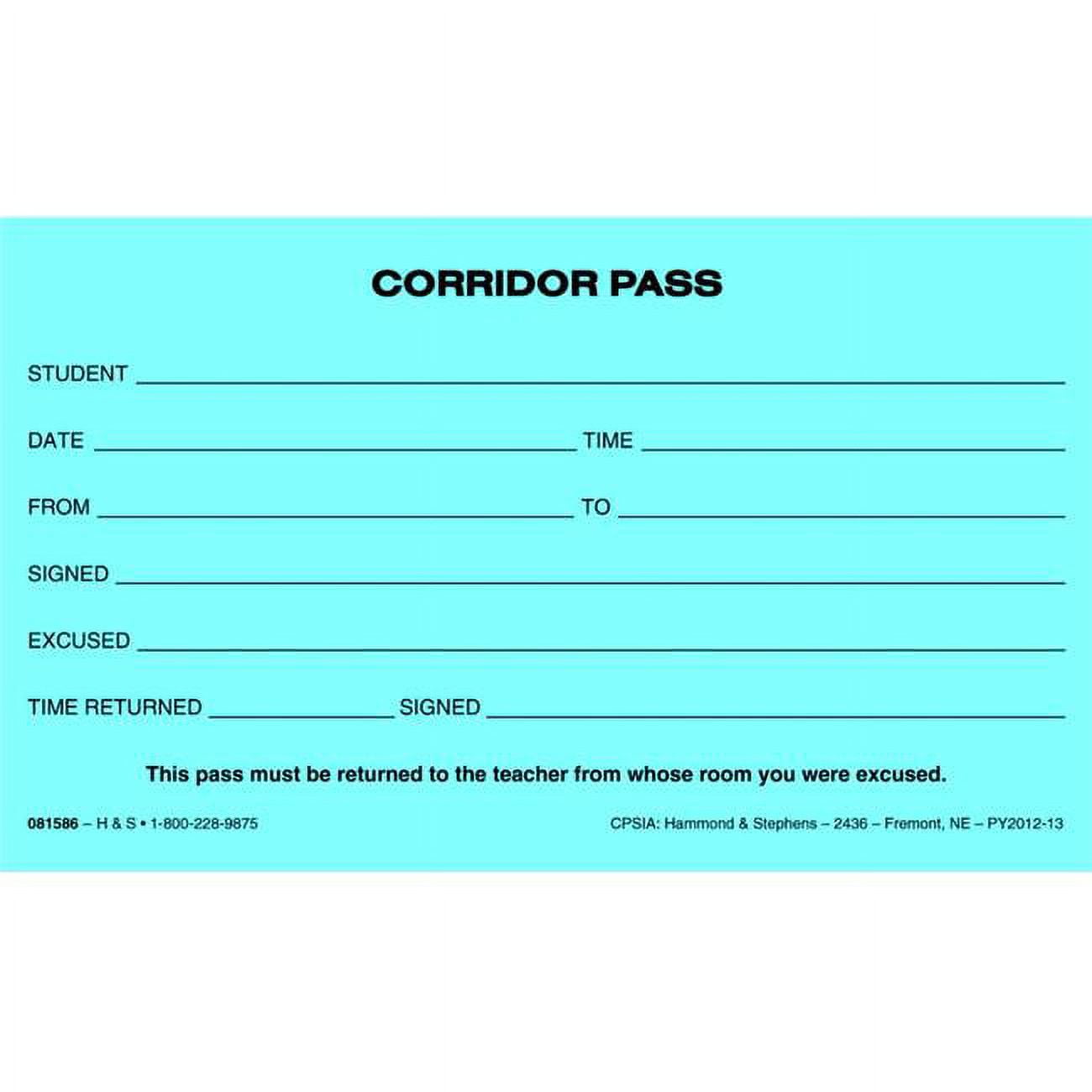 Corridor Pass, 3 x 5 in. - Blue - 100 Sheets per Pad - Pack of 10 Pads ...