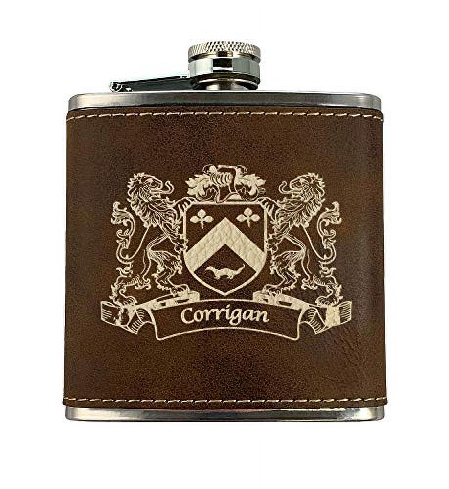 Corrigan Irish Coat of Arms Leather Flask - Rustic Brown - Walmart.com
