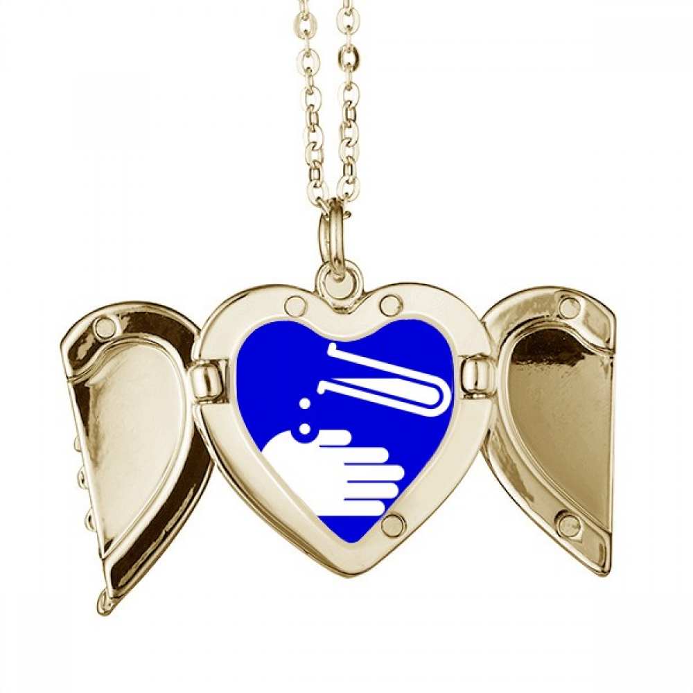 Corrosion Blue Square Warning Mark Folded Wings Peach Heart Pendant ...