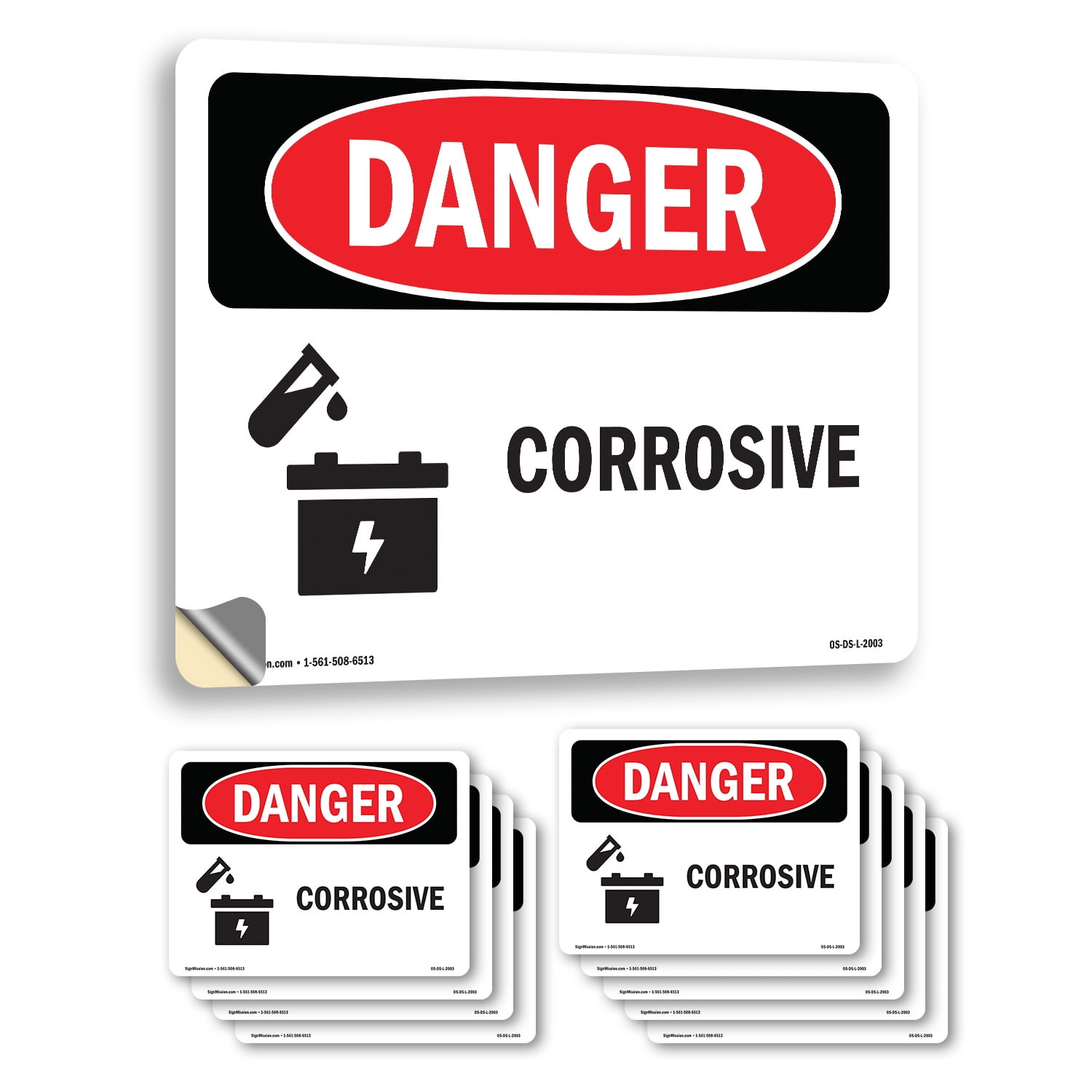 Corrosive OSHA Danger Vinyl Decal Label 5 Inch x 3.5 Inch - 10 Pack ...