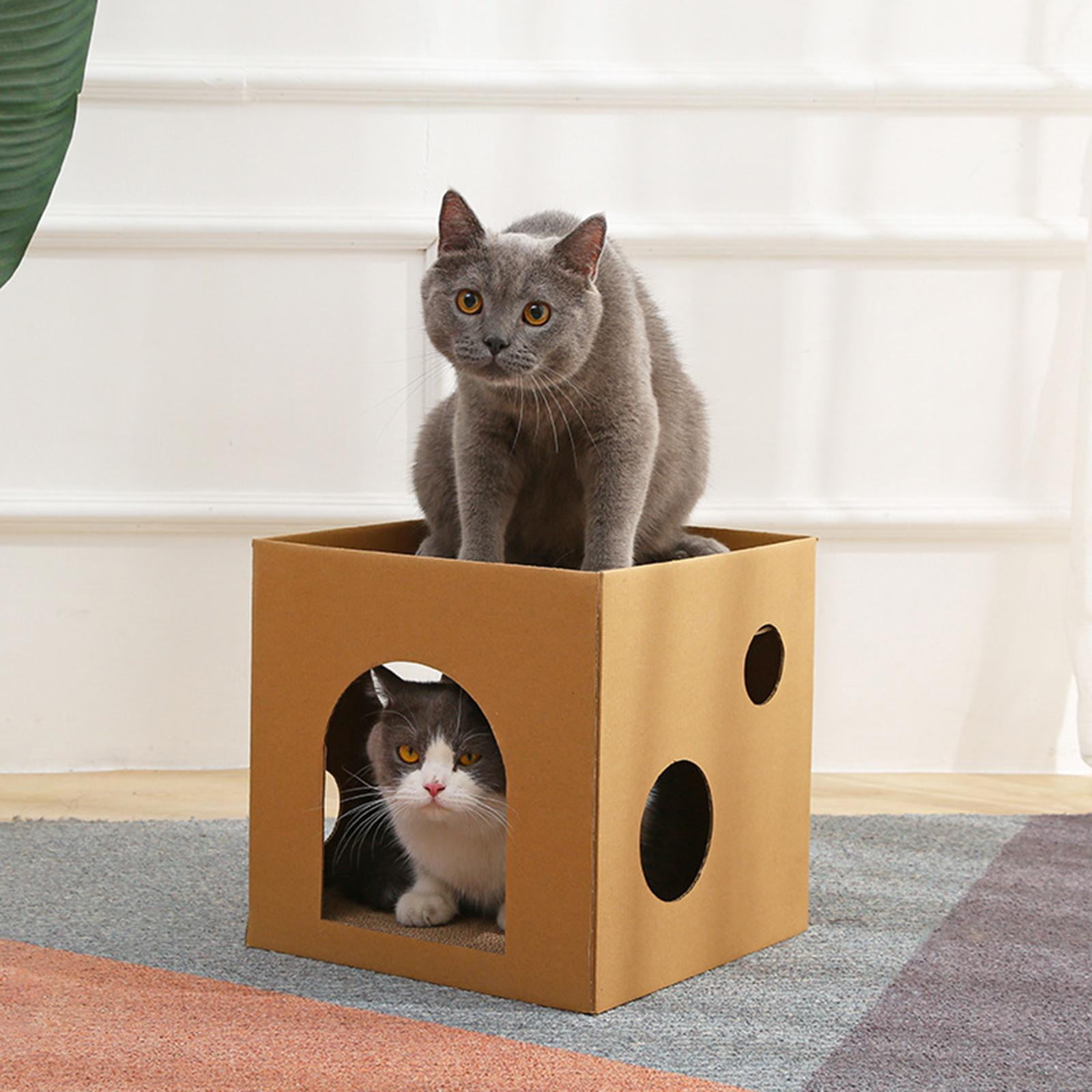 Corrugated Cardboard Cat Scratcher House with Hole, Pet Condo Cave ...