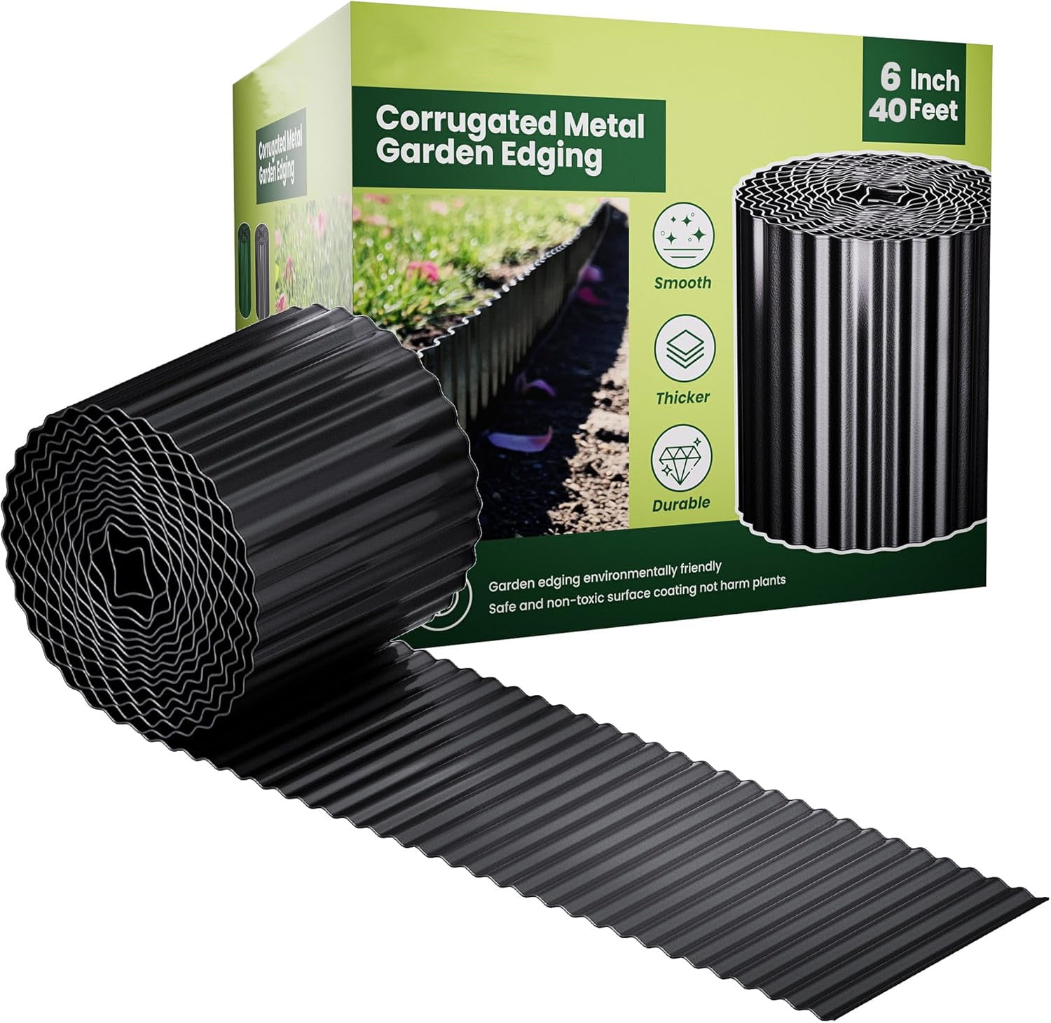 Corrugated Metal Garden Edging, 6" x 40Ft Black Landscape Border for ...
