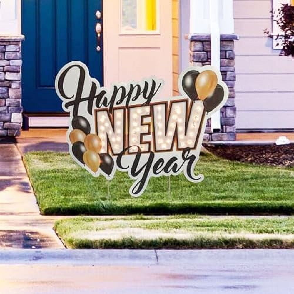 Corrugated Plastic Happy New Year Lighted Yard Sign: 34" x 39.4", 50 ...