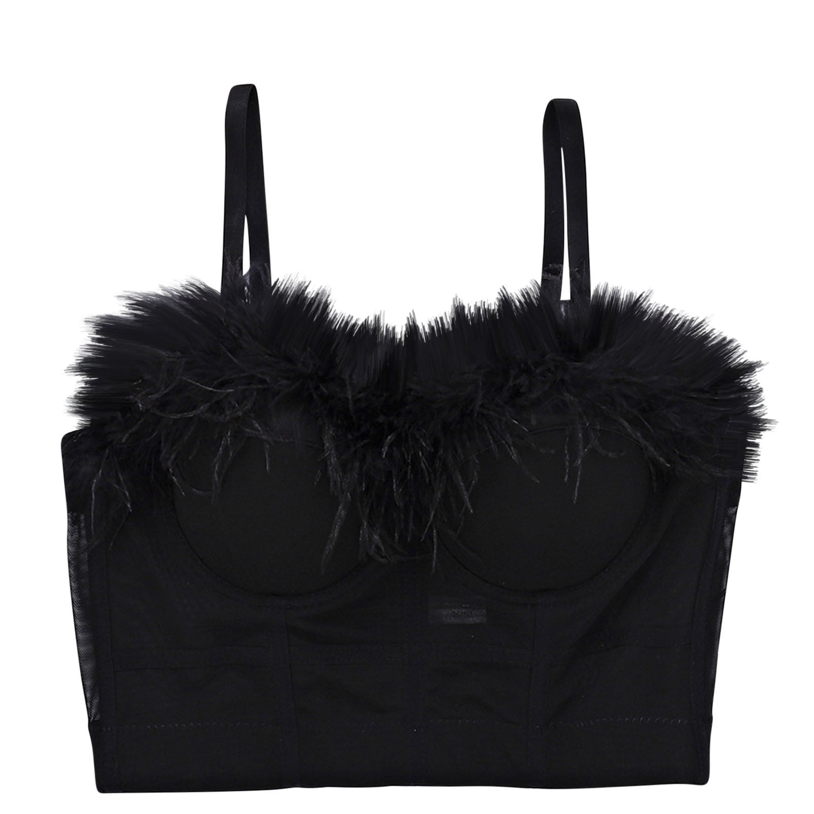 Corset Bra for Women Sheer Mesh See Through Feather Crop Tops Bustier ...