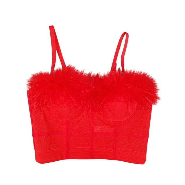 Corset Bra for Women Sheer Mesh See Through Feather Crop Tops Bustier ...