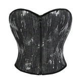 Corset Elegant Sequin Overbust Corset Top Gothic Lace Up Bustier ...